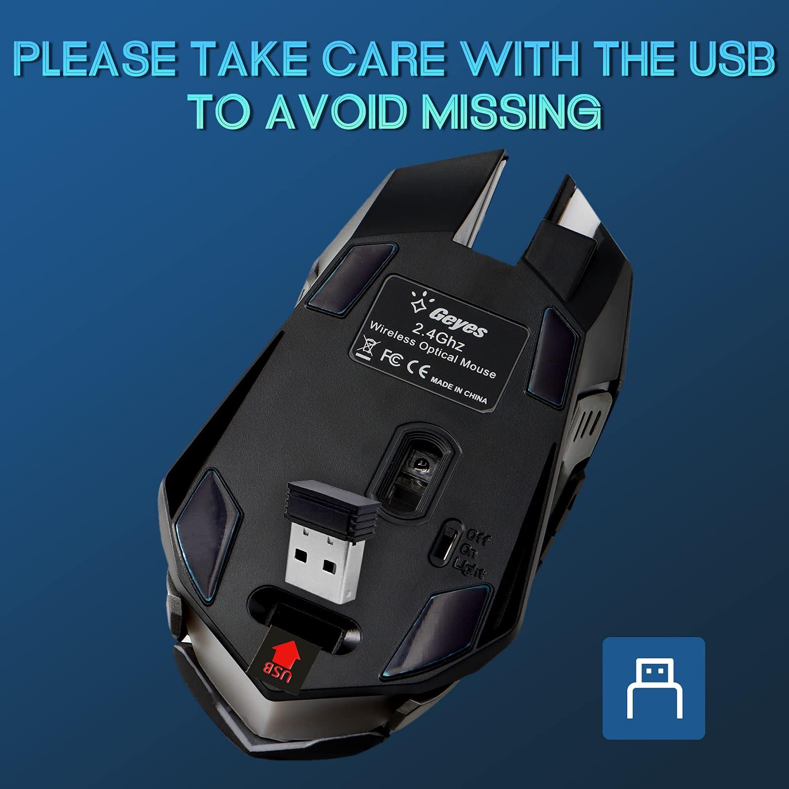 VEGCOO Wireless Gaming Mouse, Silent Click Wireless Mouse, Rechargeable Computer Mice with Colorful RGB LED Lights and 2400/1600/1000 Adjustable DPI for Laptop and Desktop (C8 Black)