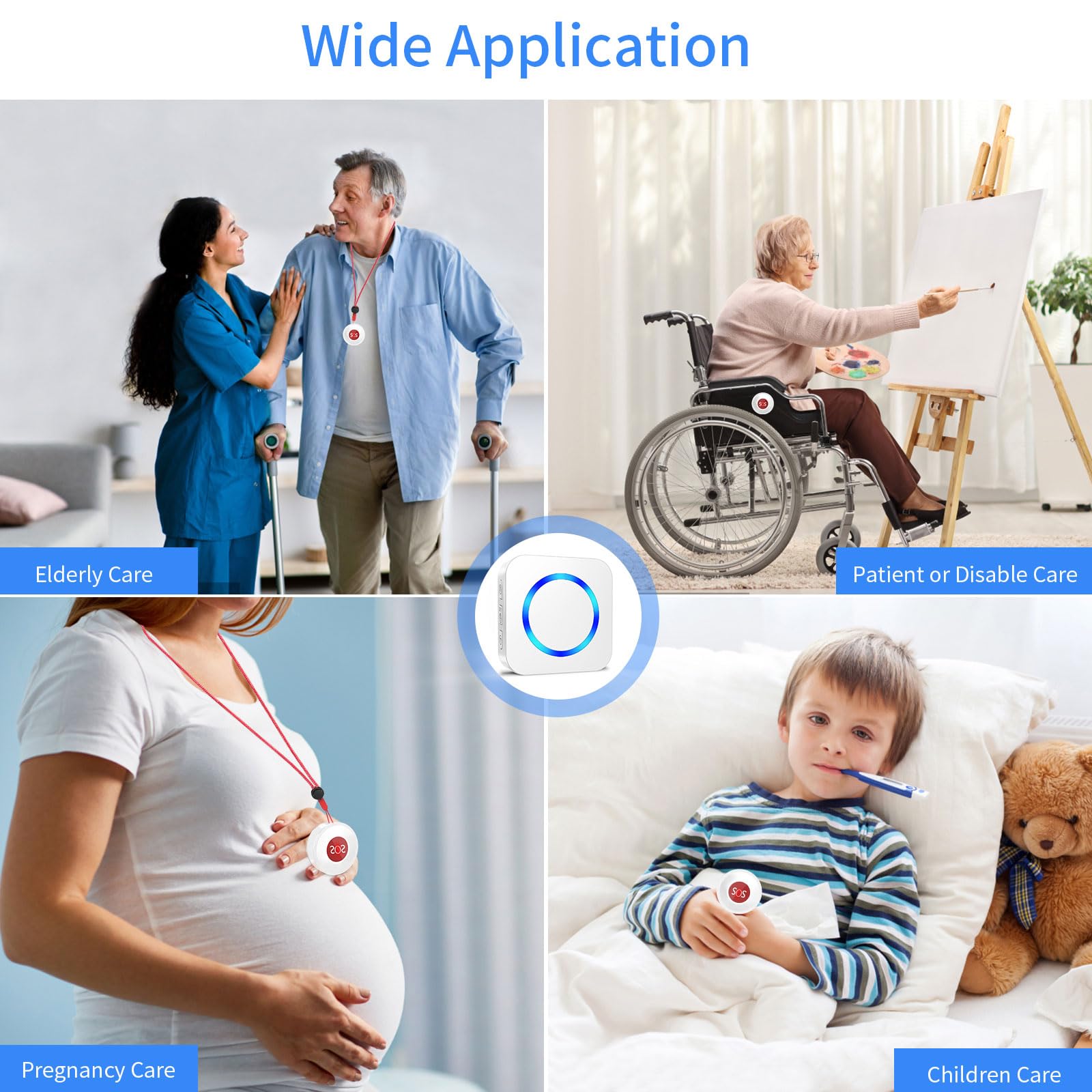 Wireless Caregiver Pager Call Button Nurse Alert Syste Emergency Call Bell for Elderly Seniors Panic Alarm Button with 55 Melodies 5 Adjust Volume Levels (1 Call Button + 2 Receivers)