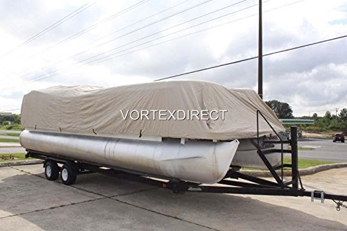Vortex Direct 1200D Beige 22' Ultra Pontoon/Deck Boat Cover, Elastic, Strap System, Fits 20'1" to 22' Long Deck Area, Up to 102" Beam