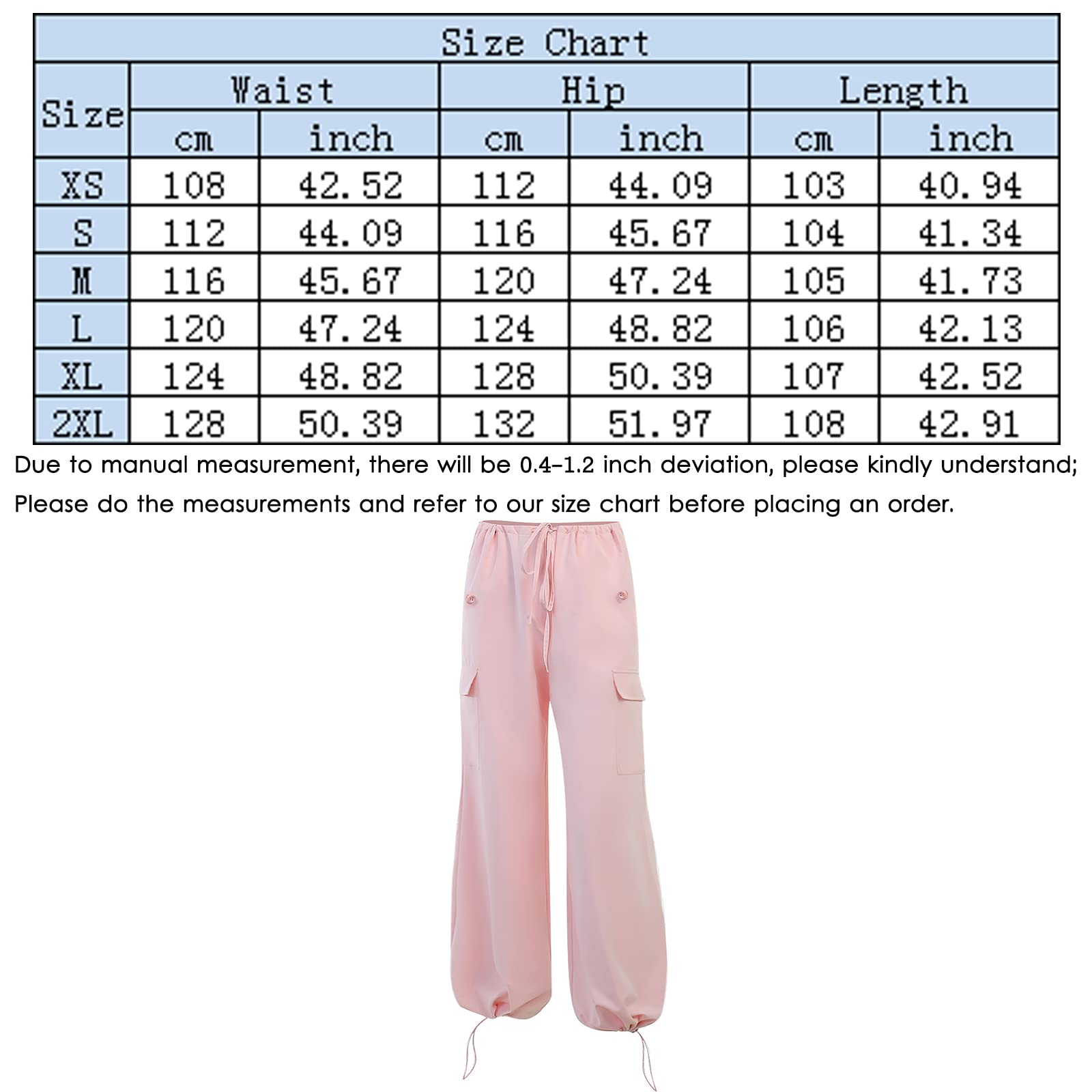 Viatabuna Parachute Women's Oversized Cargo Pants Drawstring High Rise Baggy Joggers Sweatpants Plus Size Y2K Wide Leg Pants Pink