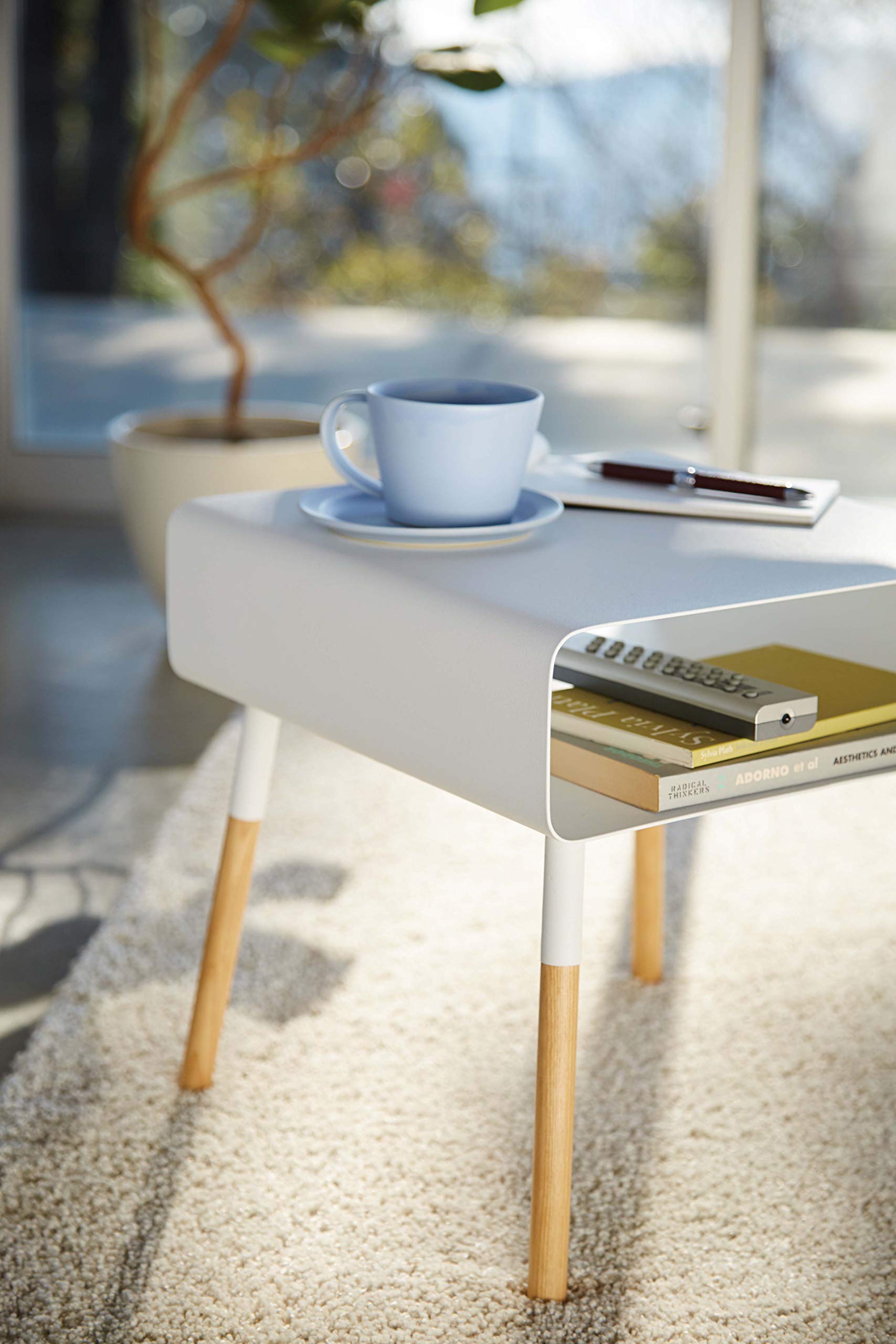 YAMAZAKI home Plain Side Table with Storage Shelf White