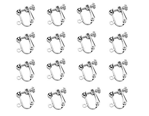 WOIWO 10PCS Clip-on Earring Components for Non-Pierced Ears, with Adjustable Screw, 14x15mm Silver