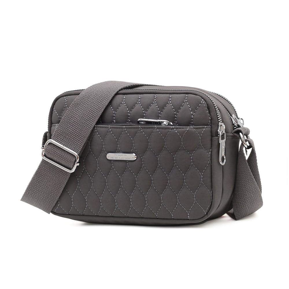YANAIER Small Crossbody Bags Quilted Purse Mini Light Nylon Cell Phone Cross Body Wallet for Women Ladies Grey