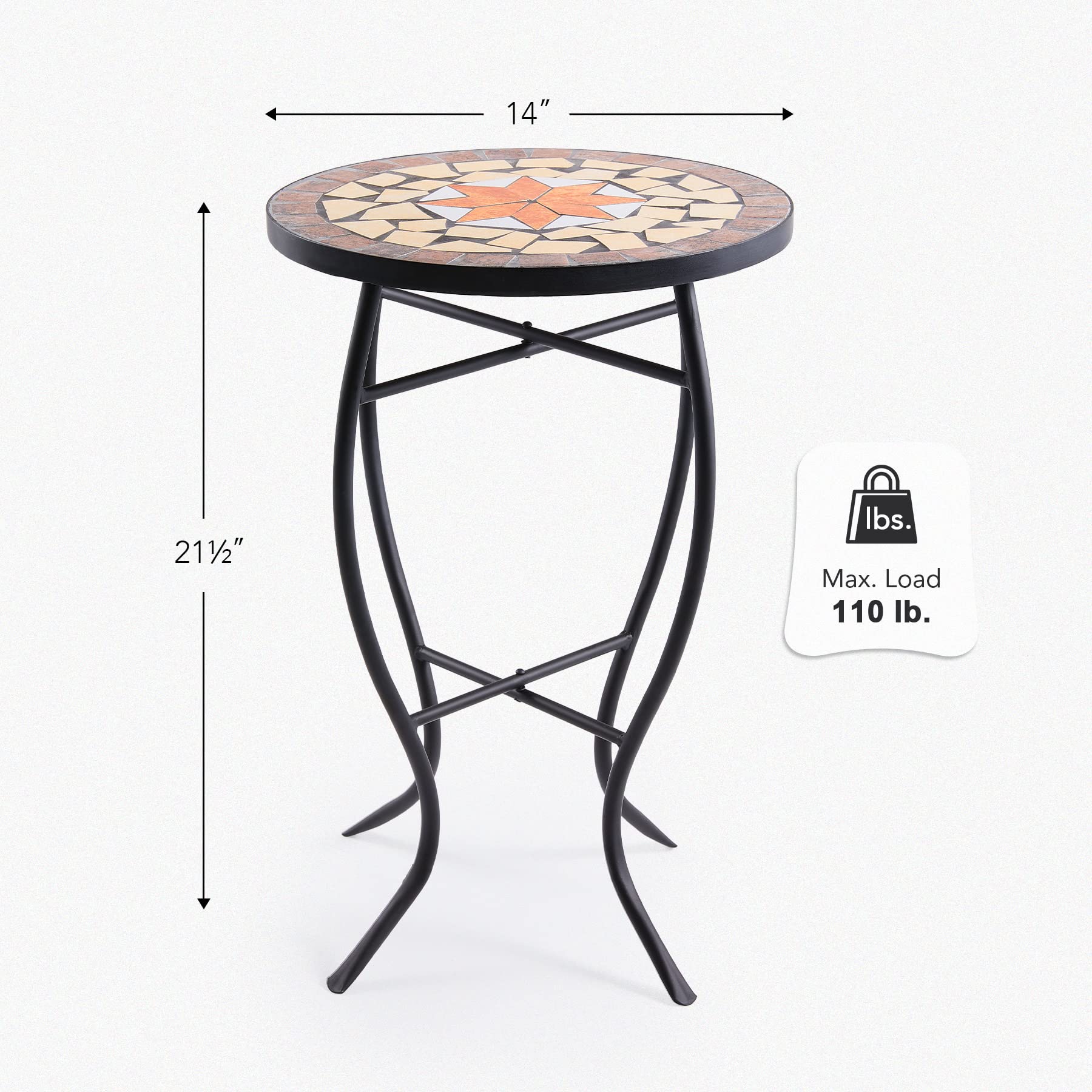 VONLUCE 21" Round End Table with 14" Ceramic Tile Top, Indoor & Outdoor Accent Table, Maple + French Vintage Foot Stool with Rustic Wood Legs and Padded Seat
