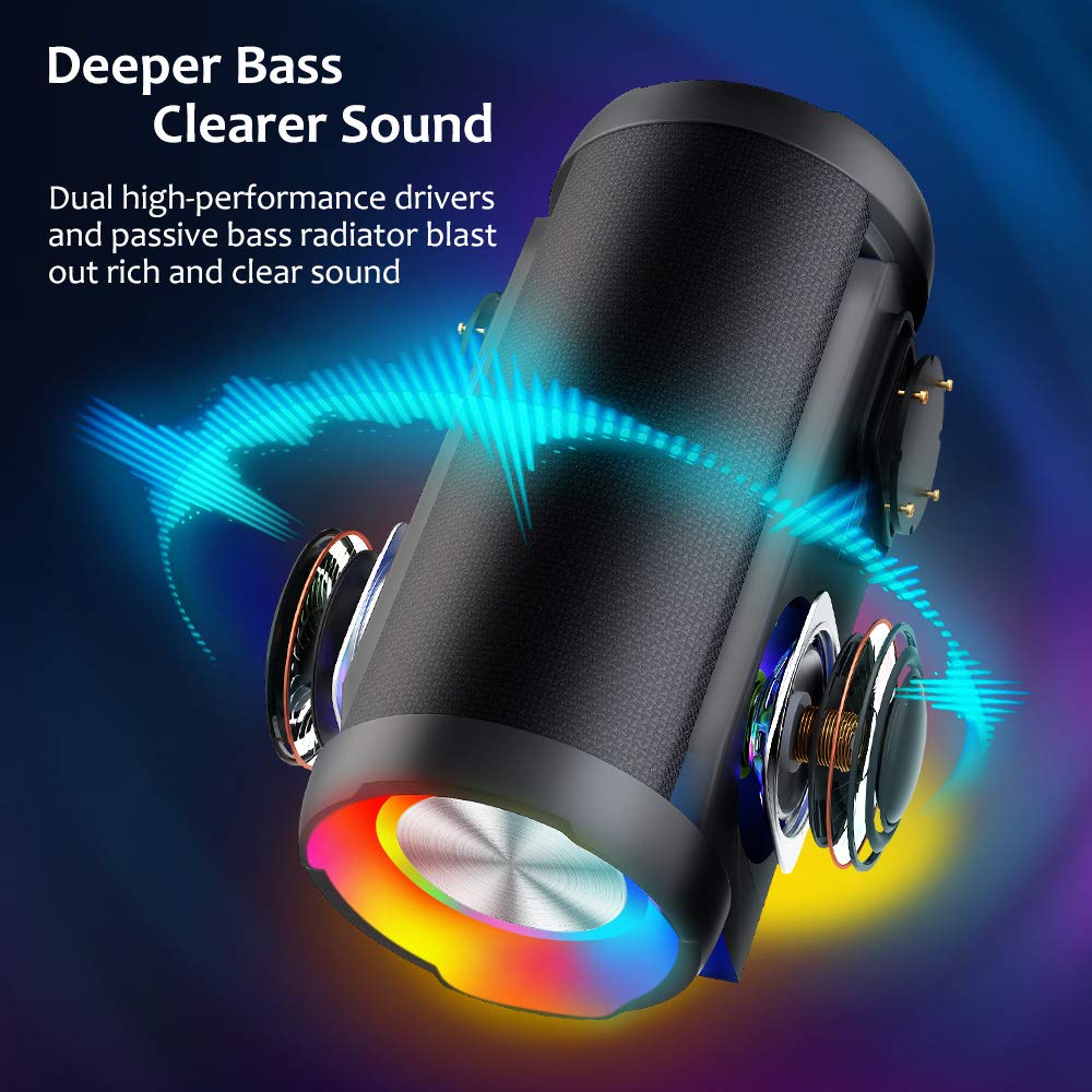 Wireless Speaker Bluetooth, COOCHEER 24W Bluetooth Portable Speaker with Party Light, IP67 Waterproof Portable Wireless Speakers for Outdoor, TWS, 20+Hour Playtime, Built-in mic,Dustproof