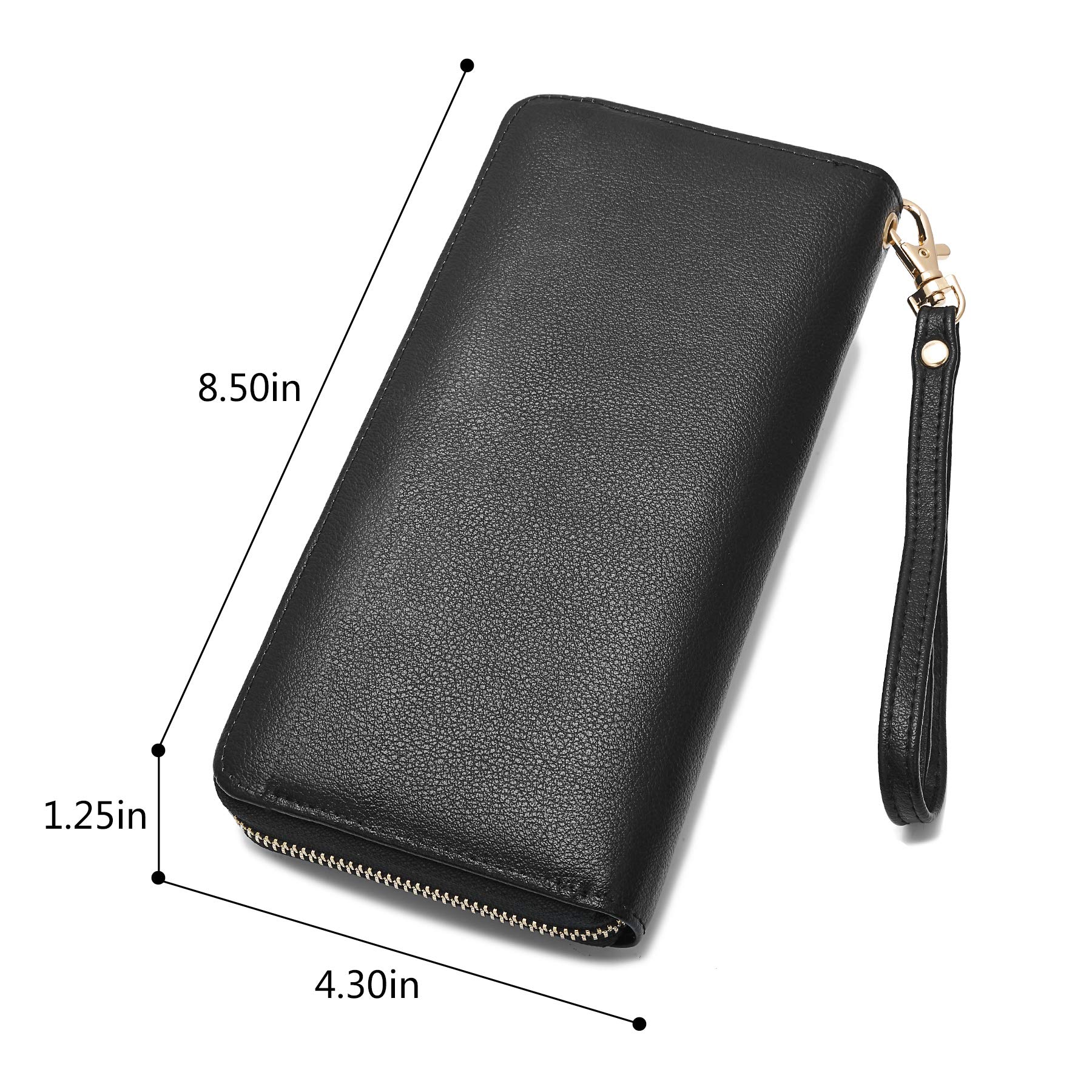 WOZEAH Women's RFID Blocking PU Leather Zip Around Wallet Clutch Large Travel Purse (A blue)