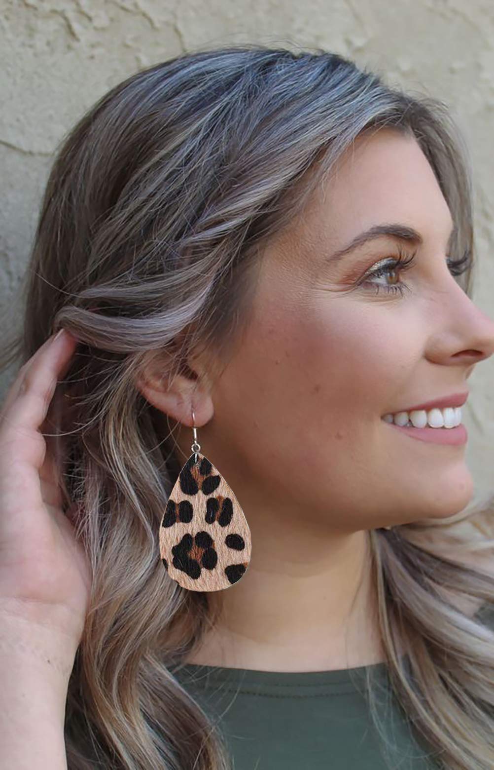 Wremily 16 Pairs Leather Earrings for Women Teardrop Leaf Leopard Print Drop Earrings Lightweight Dangle Earrings Set