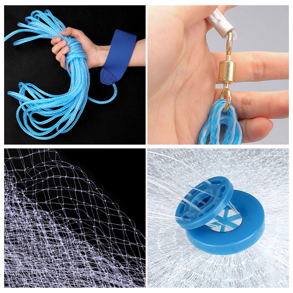 Yeahmart Handmade American Saltwater Fishing Cast Net with Heavy Duty Real Zinc Sinker Weights for Bait Trap Fish 4Ft Radius, 3/8 Inch Mesh Size
