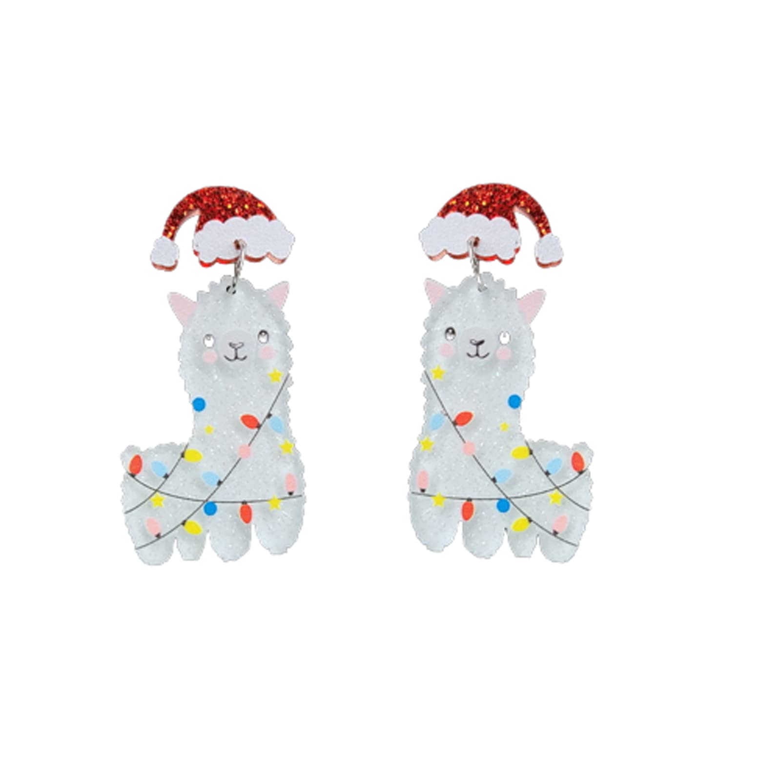 Trendy Cartoon Resin Christmas Tree Santa Drop Dangle Earrings Acrylic Christmas Party Hat Glitter Dinosaur Alpaca Animal Earrings Xmas Holiday Jewelry Delicate Gifts for Women-C alpaca