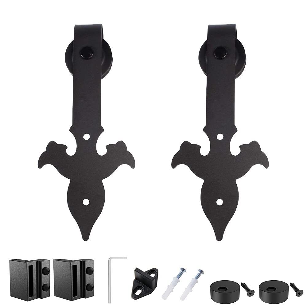 WINSOON Black Sliding Barn Door Hardware Roller Kit Set Antique Spear Shape Hangers Only (Bending Design)