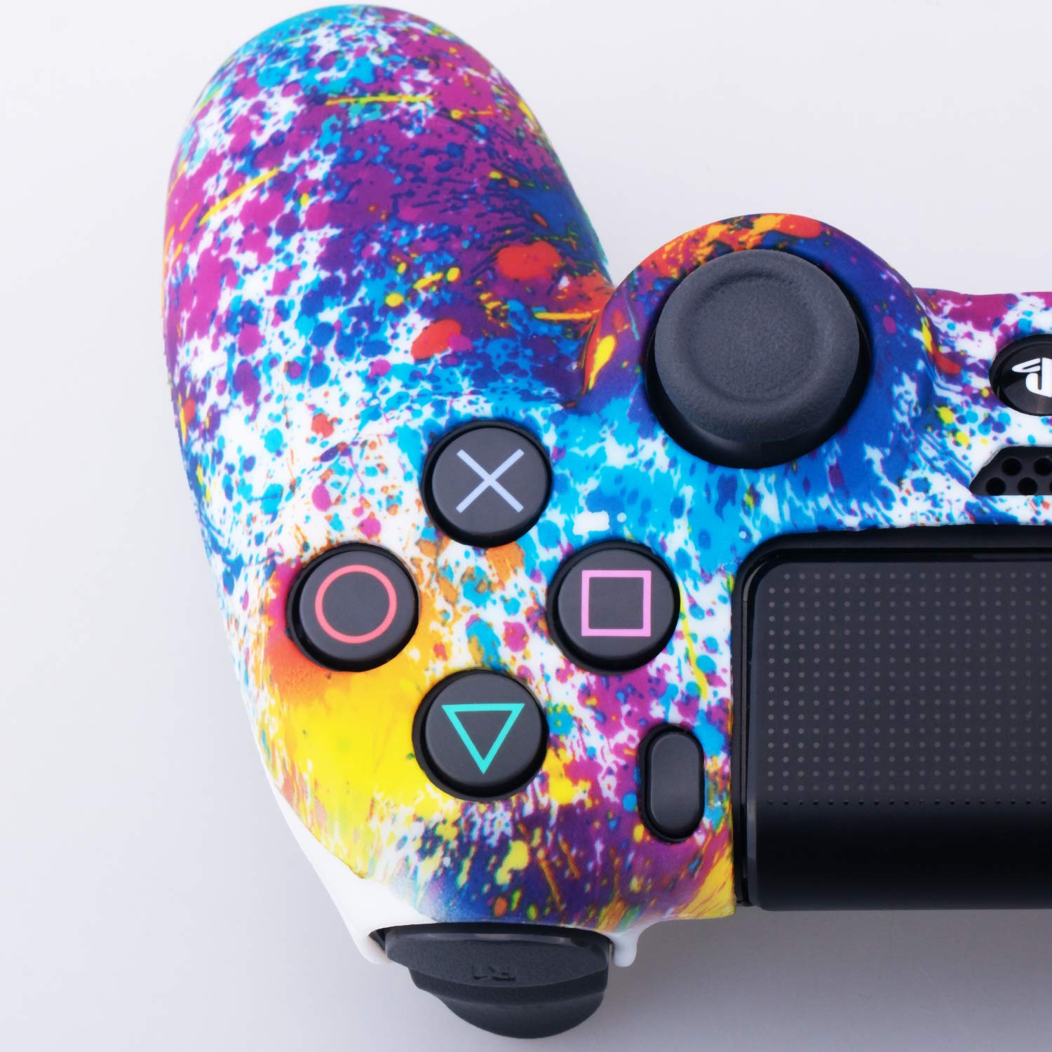 YoRHa Water Transfer Printing Camouflage Silicone Cover Skin Case for Sony PS4/slim/Pro Dualshock 4 Controller x 1(Spashing Paint) with Thumb Grips x 10