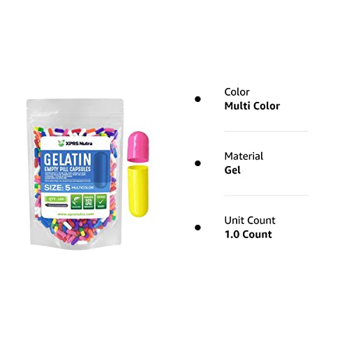 XPRS Nutra Size 5 Empty Capsules - 100 Count Very Small Empty Gelatin Capsules - Empty Pill Capsules - DIY Capsule Filling - Fillable Pill Capsules Empty Gel Caps (Multi Color)