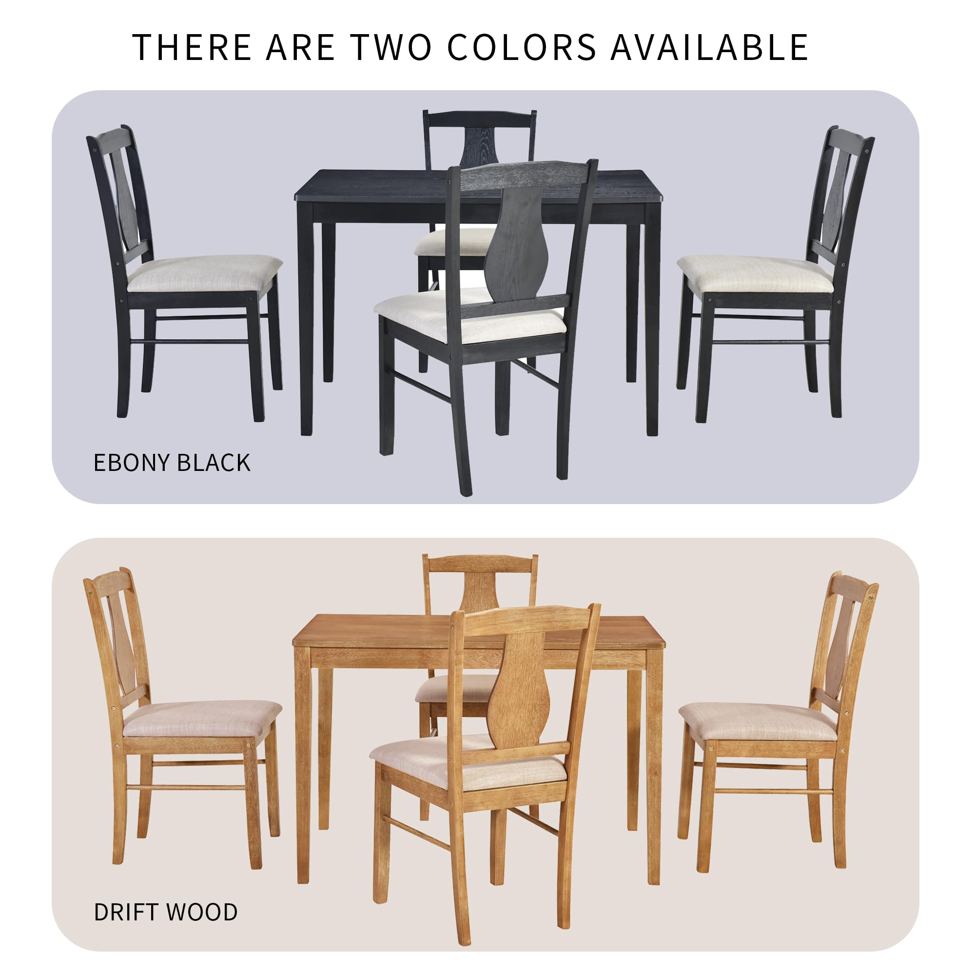 Voohek, Small Dining Room Furniture Set for 4, 5 Piece Kitchen Table and Chairs, Spaces, Apartment, Dinette, Farmhouse, Black