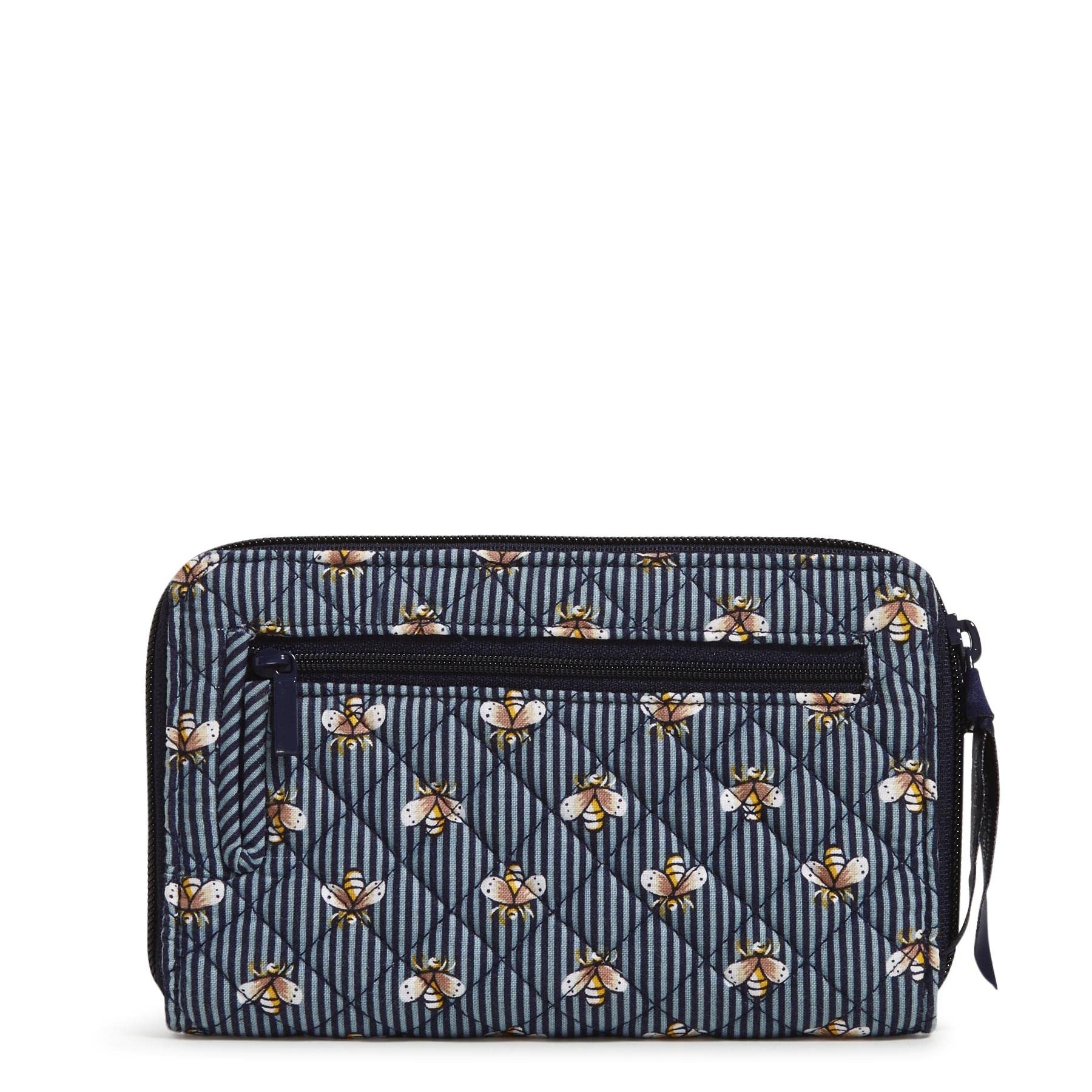 Vera Bradley Women's Cotton Turnlock Wallet With RFID Protection, Bees Navy - Recycled Cotton, One Size