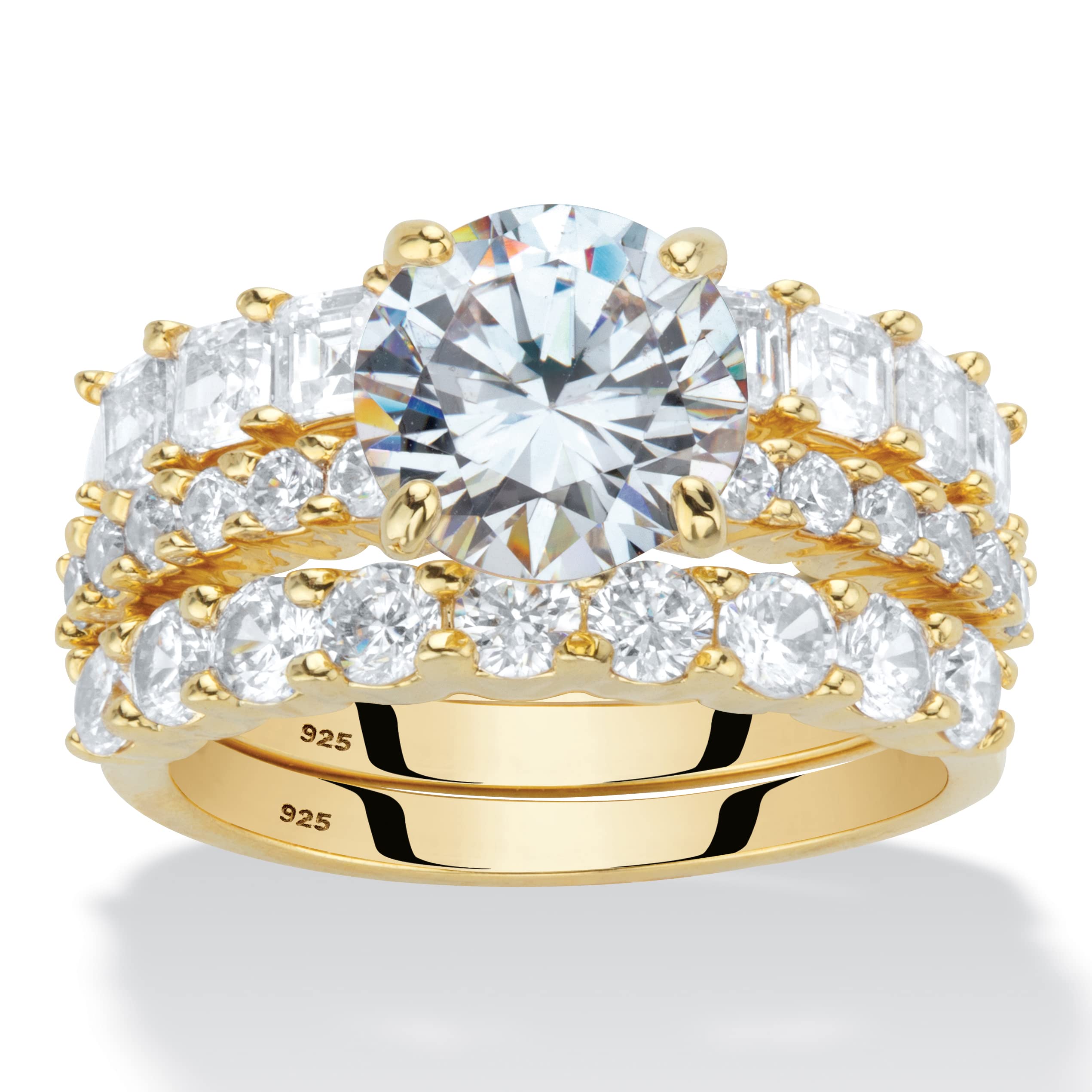 Yellow Gold-plated Sterling Silver Round Cubic Zirconia Bridal Ring Set Sizes 8-10 Size 10