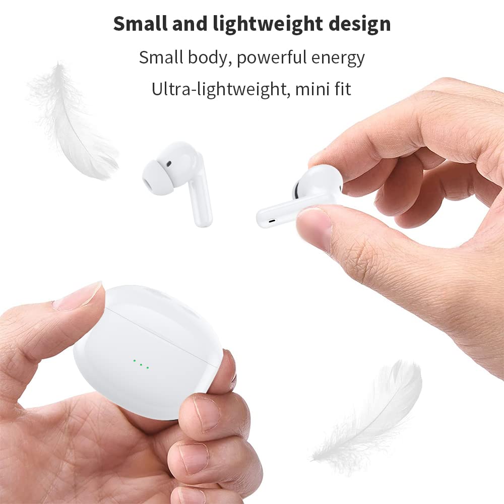 Wireless Bluetooth 5.0 Earbuds Headset Mini in-Ear Noise Canceling Sport Headphones with Charging Case,TWS Stereo Touch Control Waterproof Earphones Built-in Mic (White)