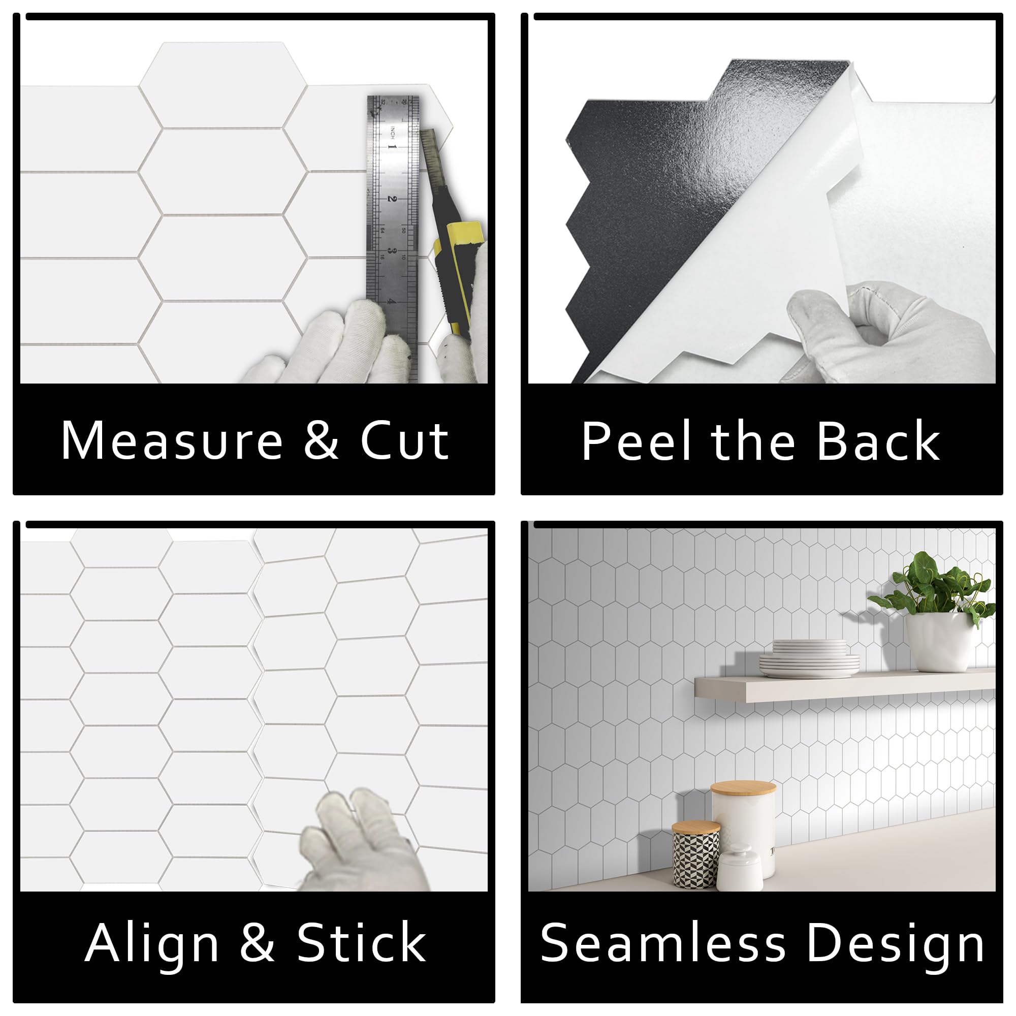 The Tiles Plaza Backsplash Tile for Kitchen Peel and Stick. Blue Long Hexagon Self Adhesive Wall Tile. Stone Composite Stick On Decorative Mosaic Tile for Bathroom, Fireplace, 1 Sheet, 0.9 Sq Ft.