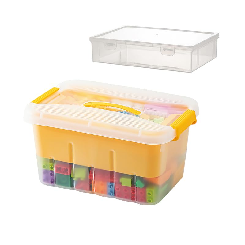 Vidifor Lidded Home Storage Bins, Plastic Container with Lids and Removable Tray -8 L for Organizing Lego, Playdoh, Tool, Sewing(Yellow)