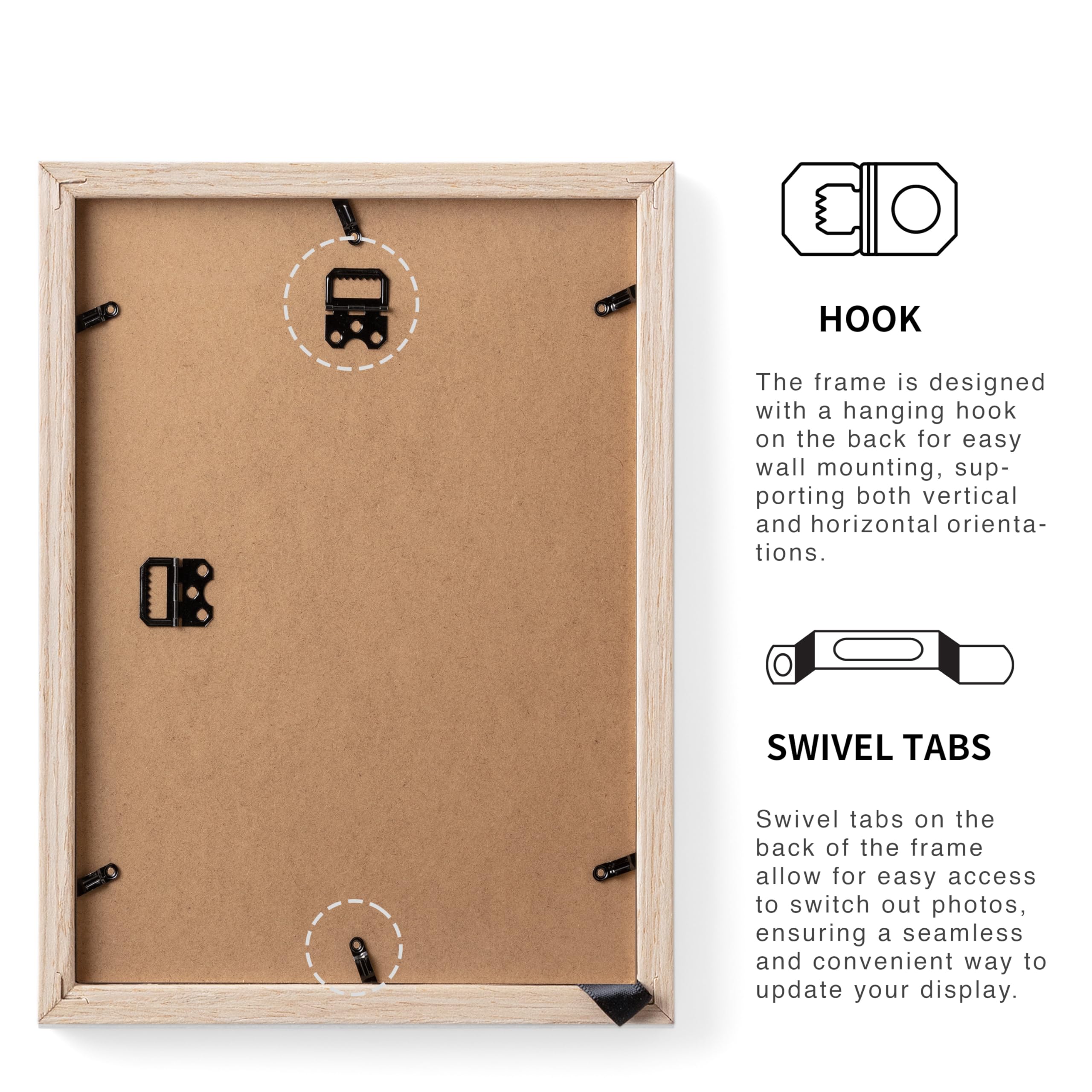 TONES FRAME DESIGN 11x14 Natural Wood Frame with 8x10 Mat, Set of 2 Picture Frames, Solid Wood Venner Finish, and Plexiglass Front for Poster Gallery Wall Home Decor