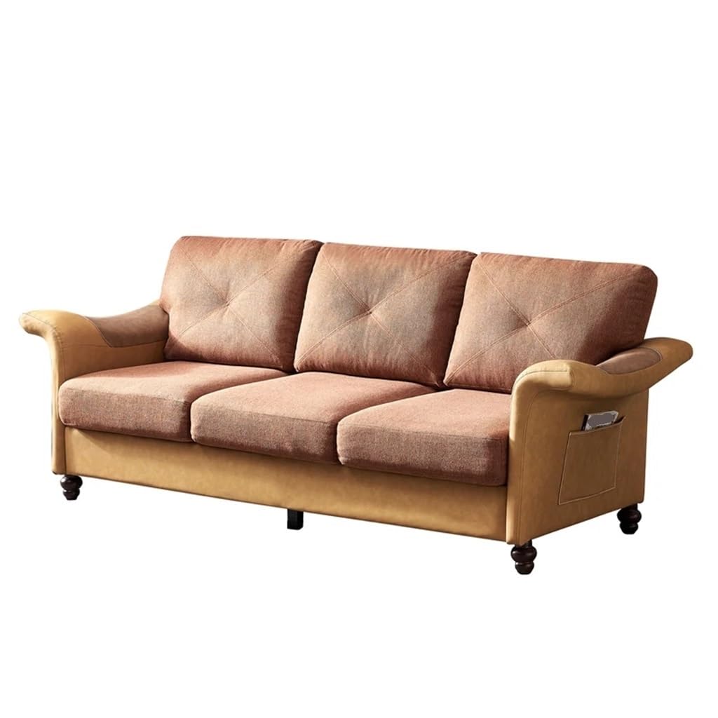 XIAODOU Living Room Furniture Linen Fabric Artificial Leather Wooden Leg Sofa (Reddish Brown), with Storage Box