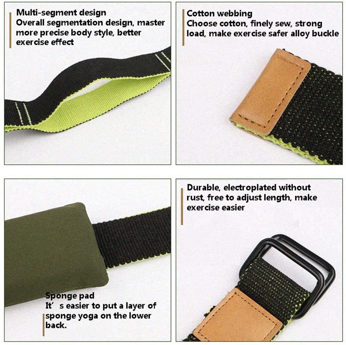 ZCM Belt Yoga Rope Leg Lacing Stretching Yoga Accessories Dance Soft Opening Lower Waist Trainer Elastic Pull Rope(Color:Green+Black)