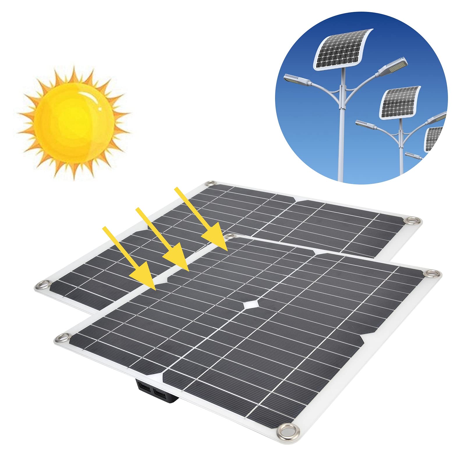 VTOSEN 2Pcs 15W Flexible Solar Panel Portable Solar Charging Board - Monocrystalline Solar Power Accessory for Emergency Charging, Camping Supplies, and Solar Panel Generator