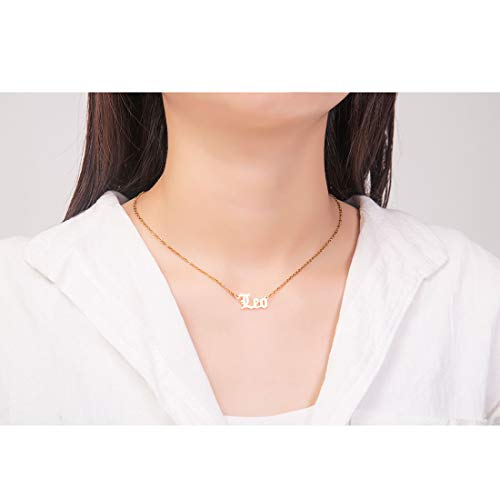 Zealmer Old English Letter Pisces Necklace for Women Golden