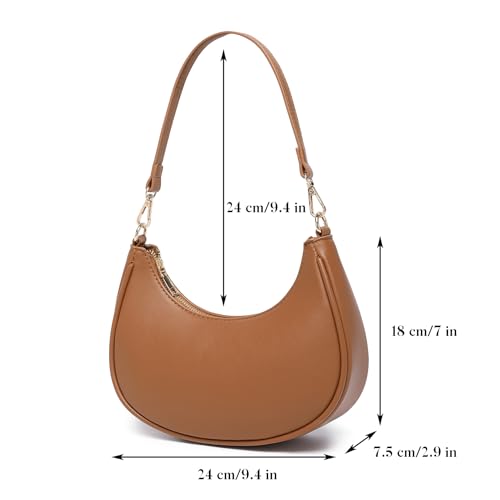 WuliTown Small Crescent Shoulder Bag Under the Arm Purse, Cute Hobo White Shoulder Bag,Mini Clutch Purse with Zipper Closure