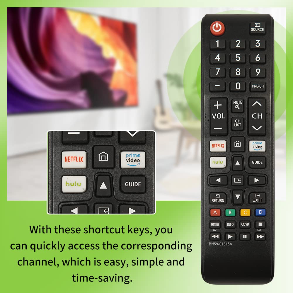 Universal Remote Control Replacement for Samsung Smart-TV LCD LED UHD QLED 4K Crystal UHD 6/7/8/9/TU-7000 Series Smart TVs, with Netflix, Prime Video Buttons(BN59-01315A/BN59-01315J/BN59-01315E)