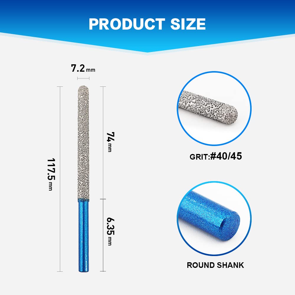 Tuck Point Pin Diamond Bit - BRSCHNITT 72 x7.4mmDiamond Mortar Raking Bit with Round Shank for Removing old Mortar Grinding/Shaping Masonry,Stone,Concrete,Inside Corners Diamond Glitter Bit.
