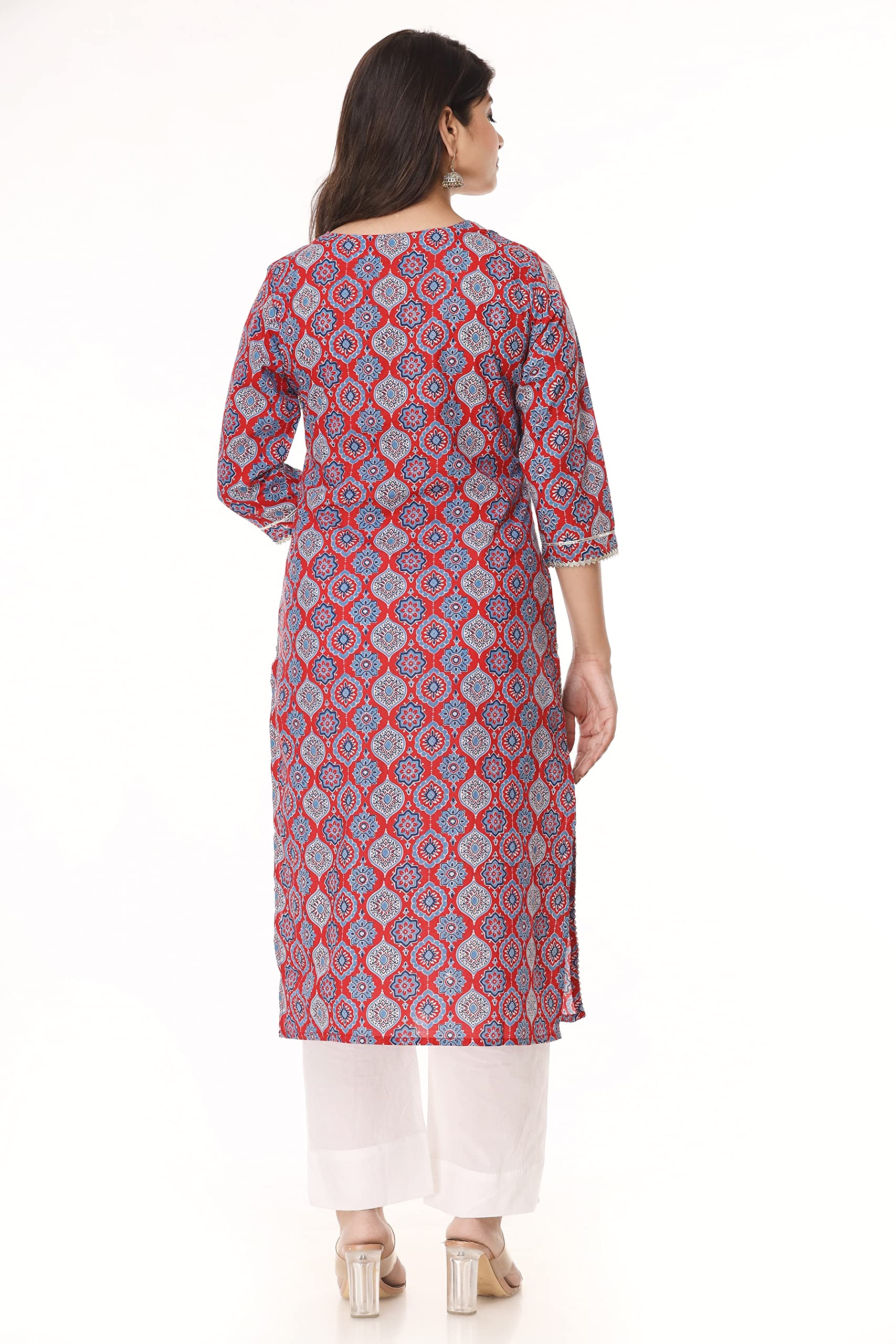 Vihaan Impex Indian Kurti Set with White Pant for Women Red
