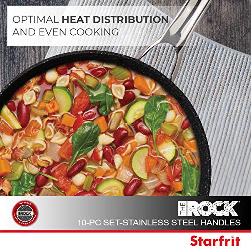 THE ROCK by Starfrit 10-Piece Cookware Set with Stainless Steel Handles, Black
