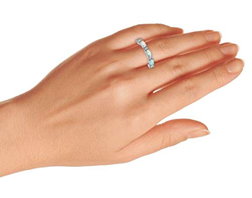 Thin CZ Accent Stackable 1/2 Eternity Oval White Created Opal Band Ring For Women .925 Sterling Silver 1MM Band October Birthstone