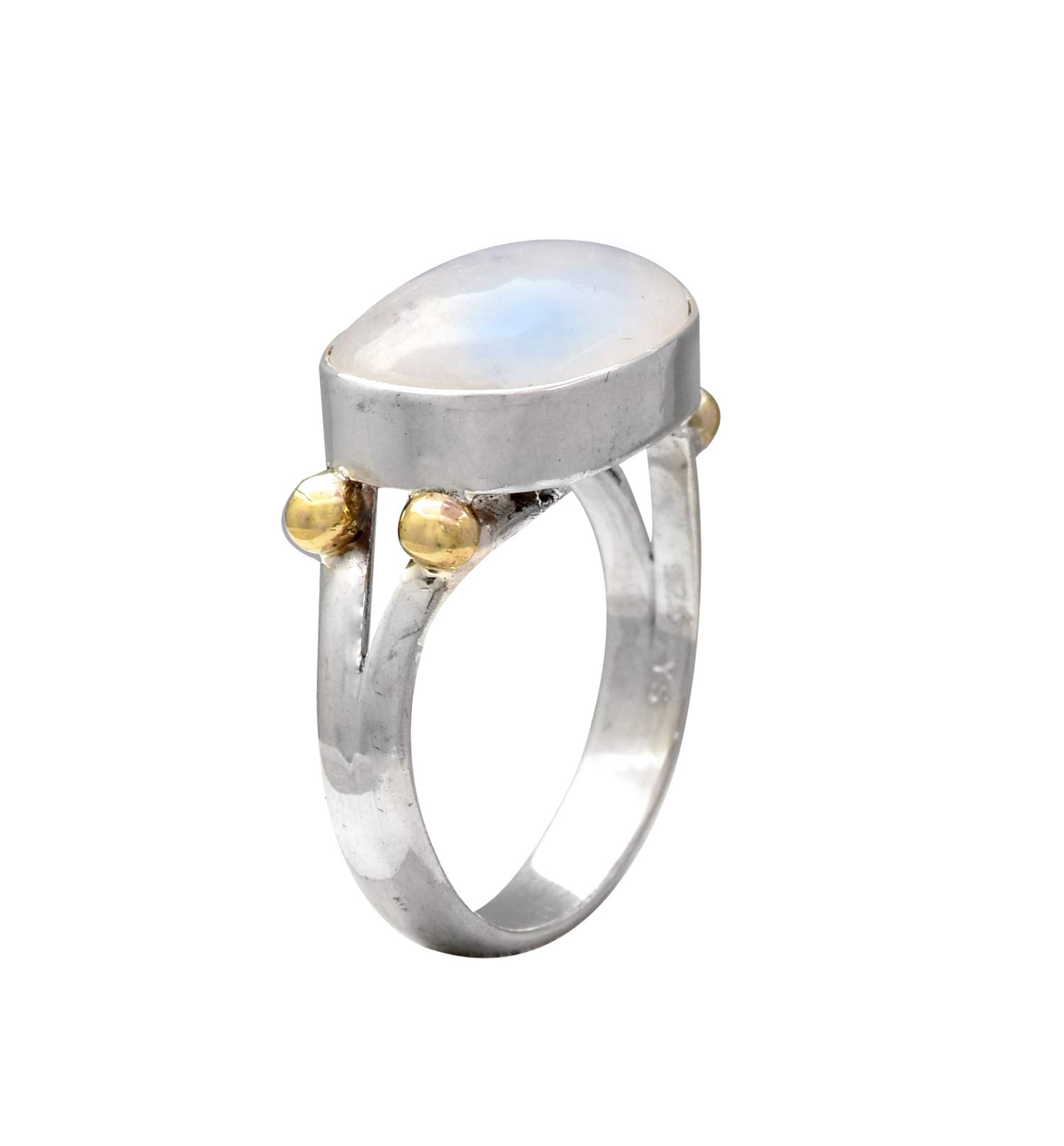 YoTreasure 10x14 MM Rainbow Moonstone Solid 925 Sterling Silver Brass Rings