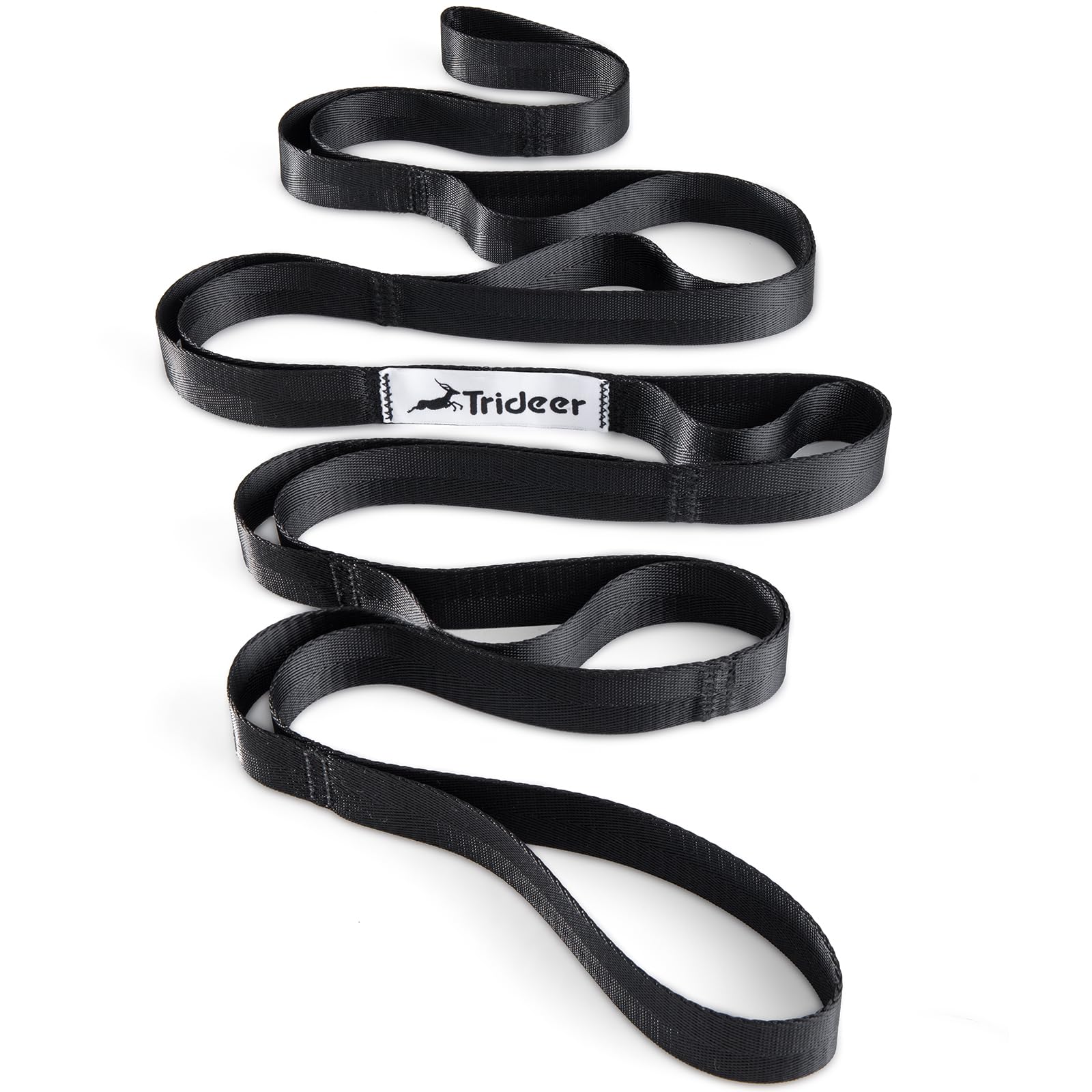 Trideer Stretching Strap Yoga Strap Physical Therapy for Home Workout, Exercise, Pilates and Gymnastics, 10 Loops Non-Elastic Stretch Bands with Aesthetic Packaging for Women & Men (Black)