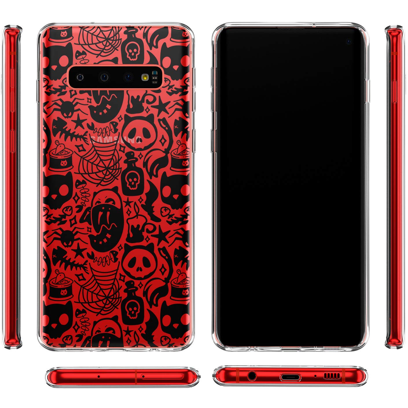TPU Phone Case Compatible with Samsung A72 A71 5G A70 A51 A50 A32 A21 A11 A12 A13 A14 A01 Skeleton Shockproof Cat Skull Spider Web Flexible Clear Lightweight Spooky Durable Silicone Halloween