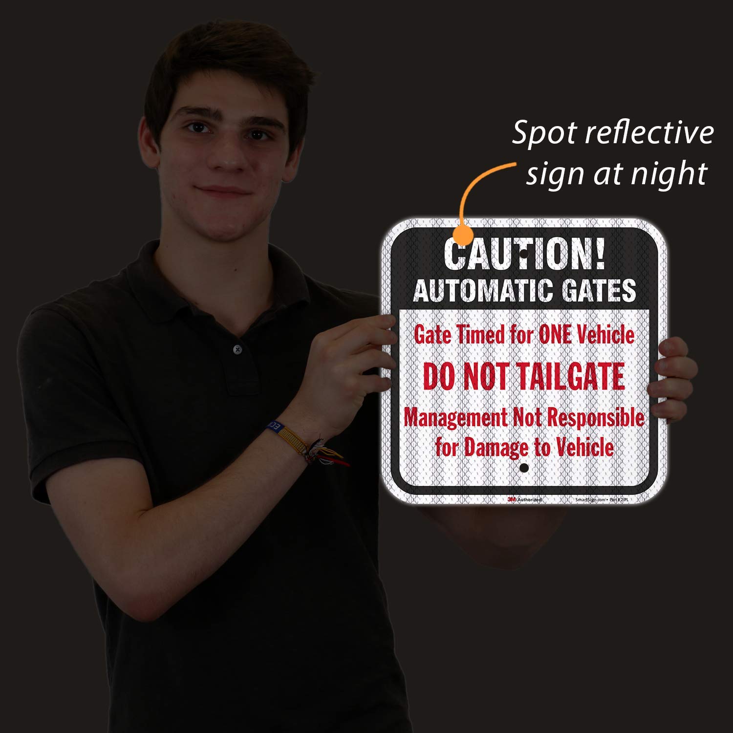 SmartSign - K-8284-HI-12x12 "Caution - Automatic Gates, Do Not Tailgate" Sign | 12" x 12" 3M High Intensity Grade Reflective Aluminum Black/Red on White