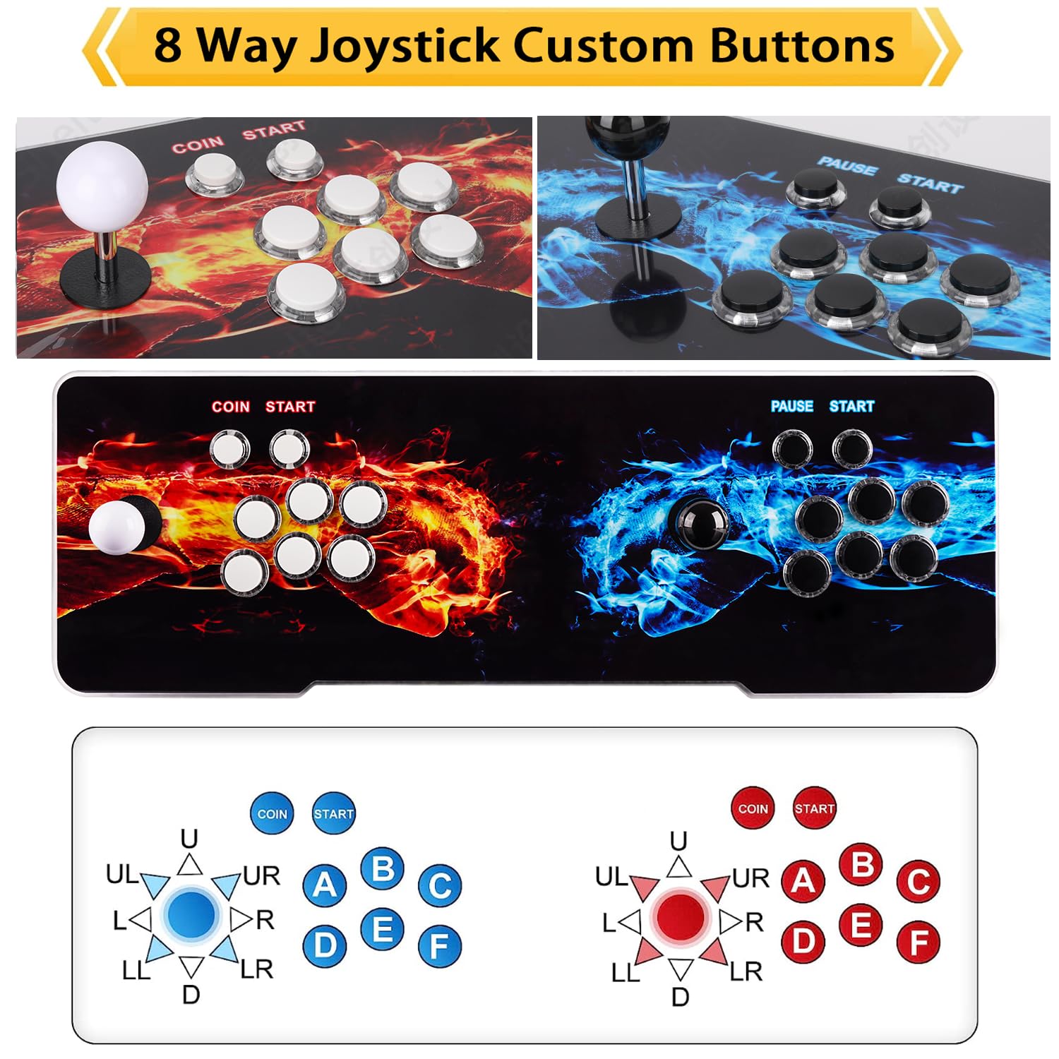 TOJASDN 10000 Games in 1 Pandora Box Arcade Game Console , Box 3D Double Stick,WiFi Function to Add More Games,Retro Game Machine for PC & Projector & TV,1920x1080P,Favorite List,4 Players Online Game