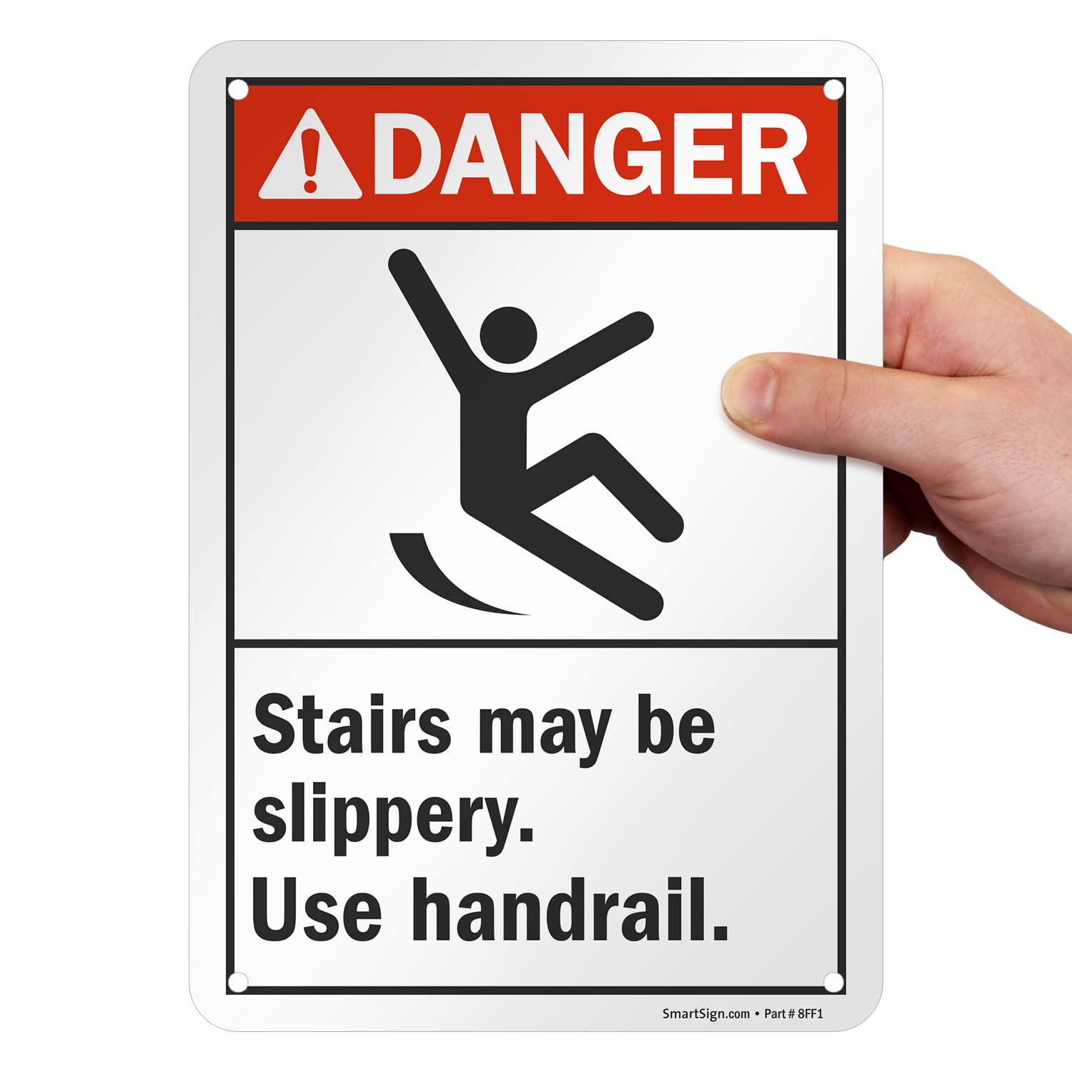 SmartSign - S-8293-PL-10 "Danger - Stairs May Be Slippery. Use Handrail" Sign | 7" x 10" Plastic