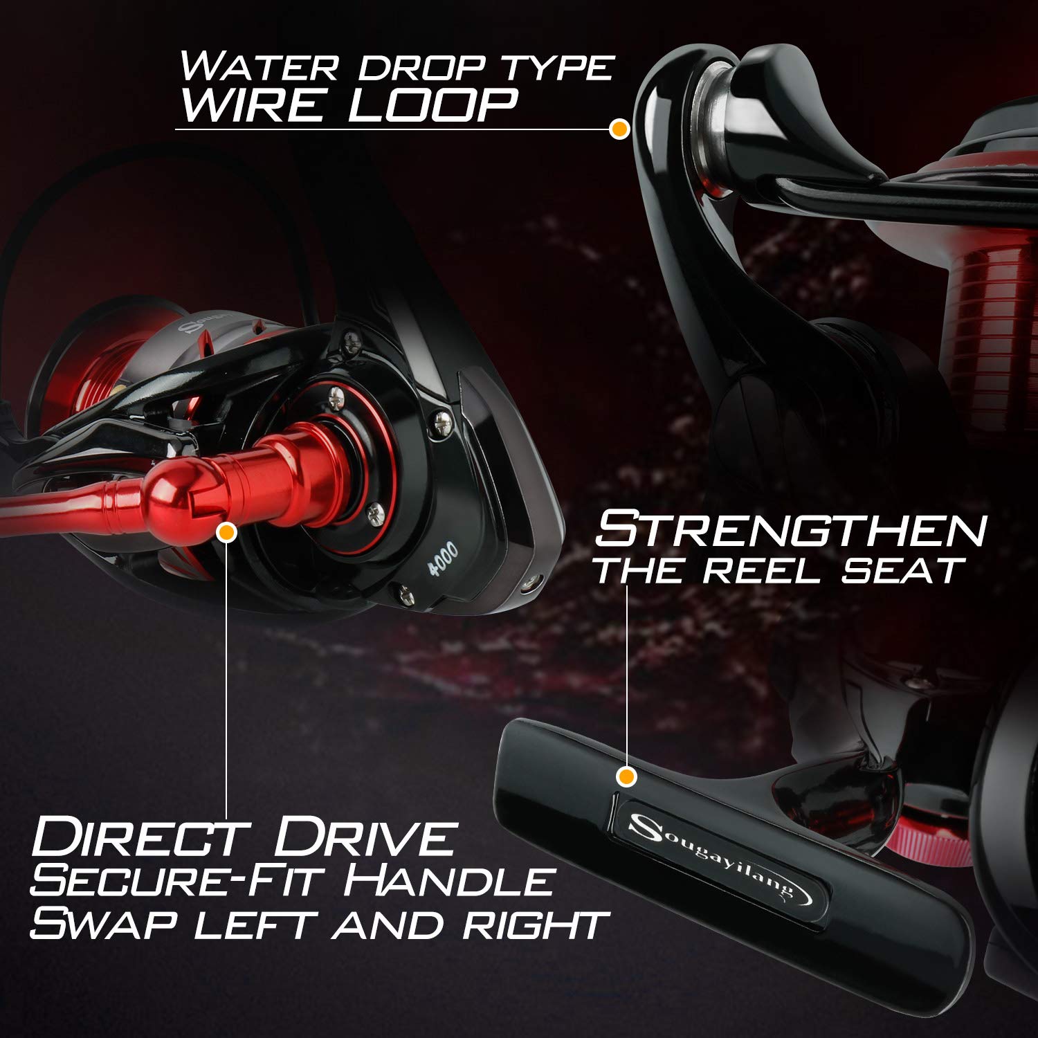 Sougayilang Fishing Reel Ultra Smooth Powerful,13+1BB Spinning Reel,Lightweight Graphite Frame, CNC Aluminum Spool for Freshwater(red 3000)