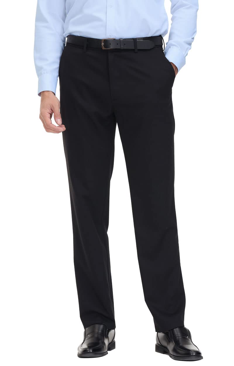 Soojun Men's Classic Fit Hidden Expandable Waist Flat Front Dress Pant, Black, 34Wx30L