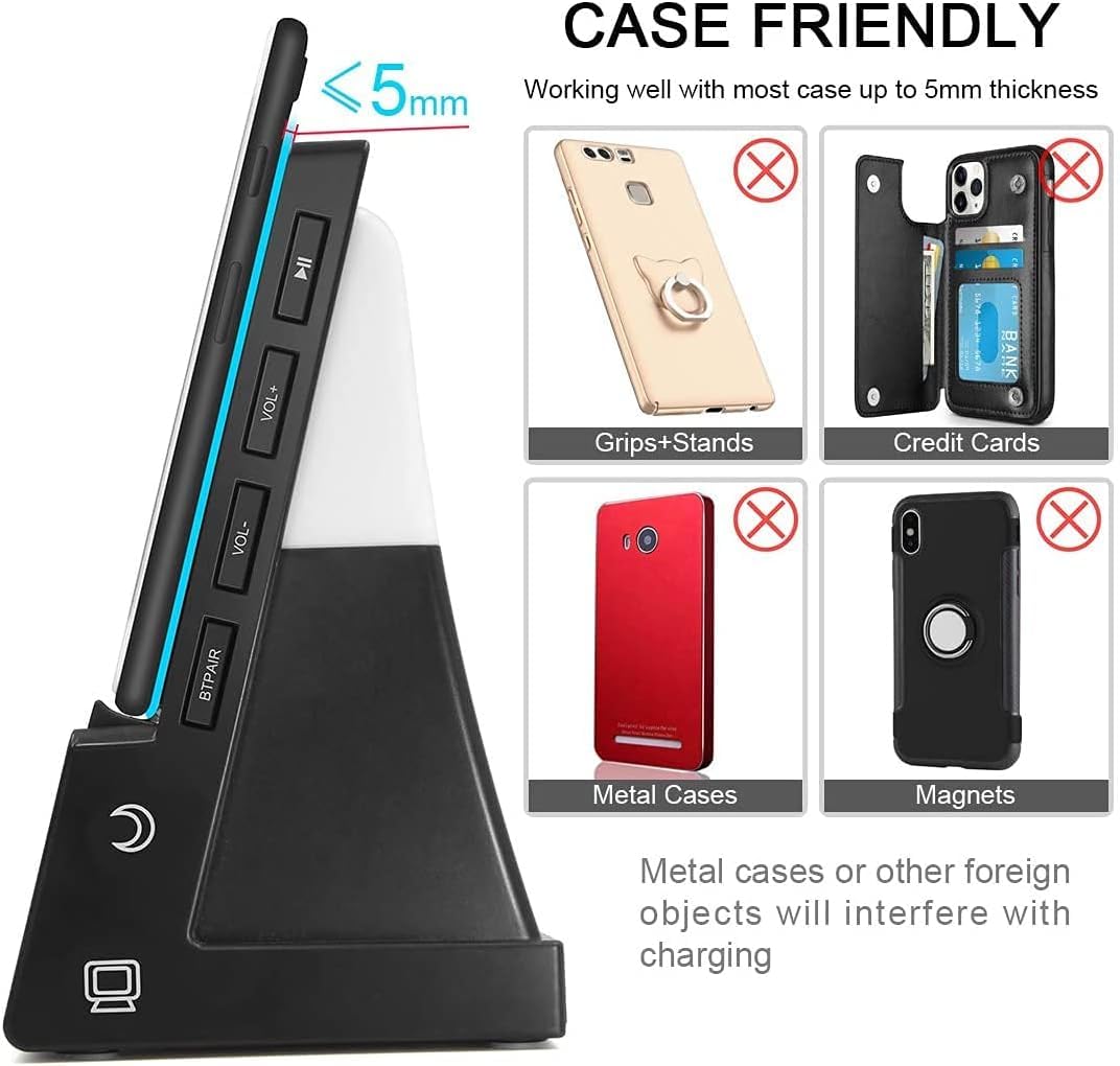 Wireless Charger with Bluetooth Speaker Alarm Clock Night Light USB Fast Charging Station Compatible with iPhone 14/14 Pro/iPhone 13/13 Pro/iPhone12/12 Pro Max/iPhone11/Galaxy S23/S22/S21 etc