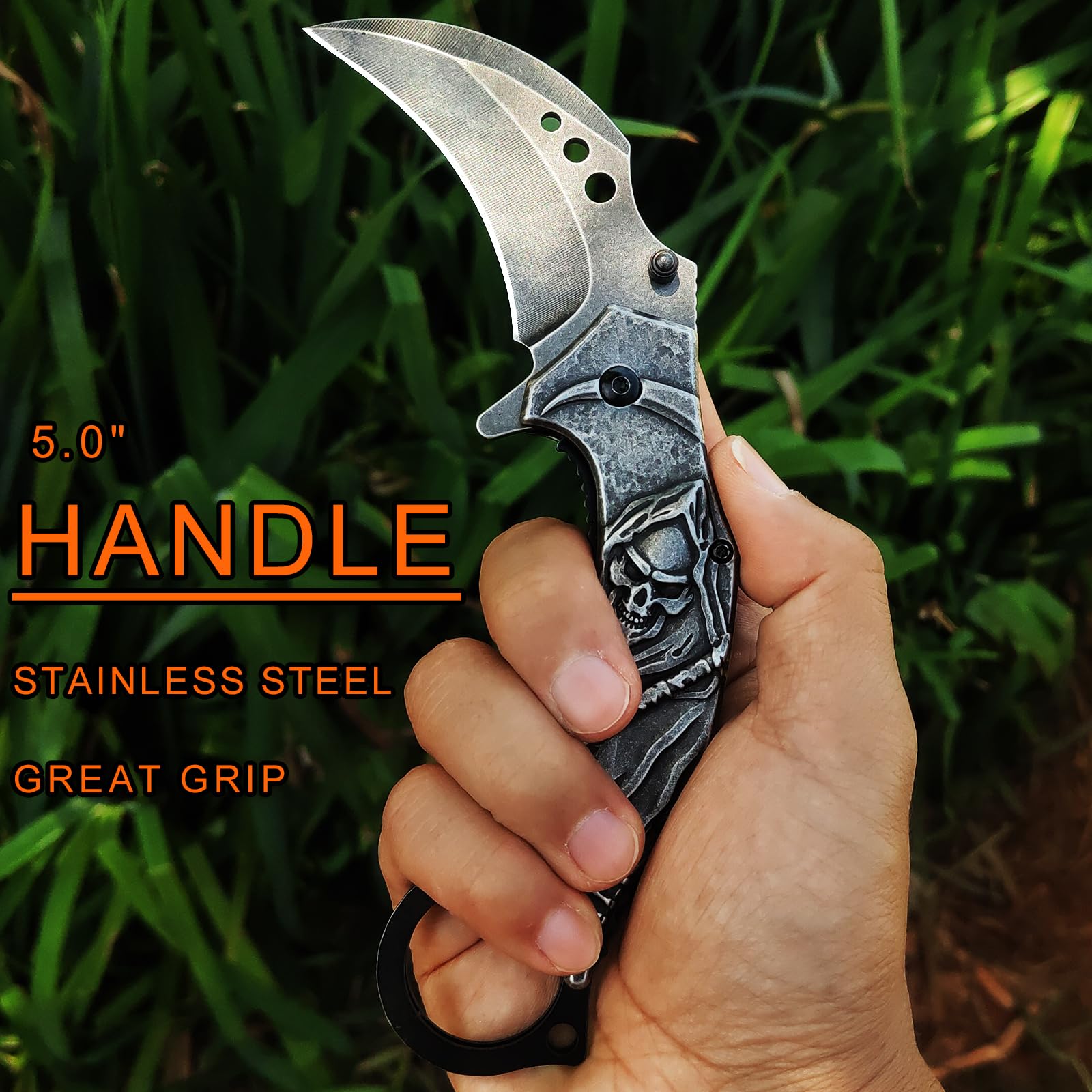 Vividstill Pocket Knife for Men, Folding Knife With Clip & 3D Relief, Embossed Edc Knife For Men Outdoor Survival Camping Hiking hunting (Black)