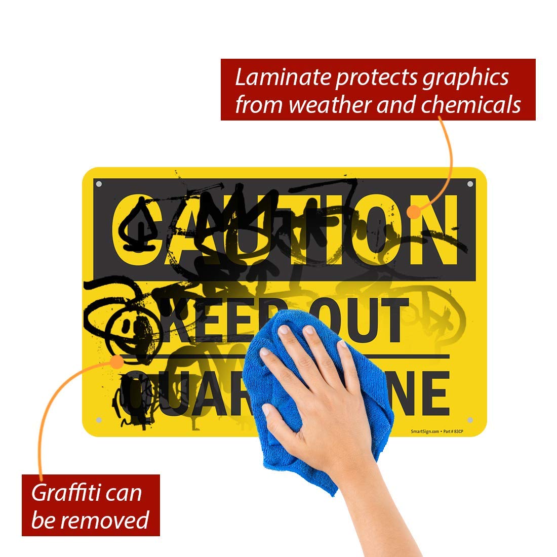 SmartSign 12 x 18 inch “Caution - Keep Out, Quarantine” OSHA Metal Sign, 63 mil Laminated Rustproof Aluminum, Black and Yellow