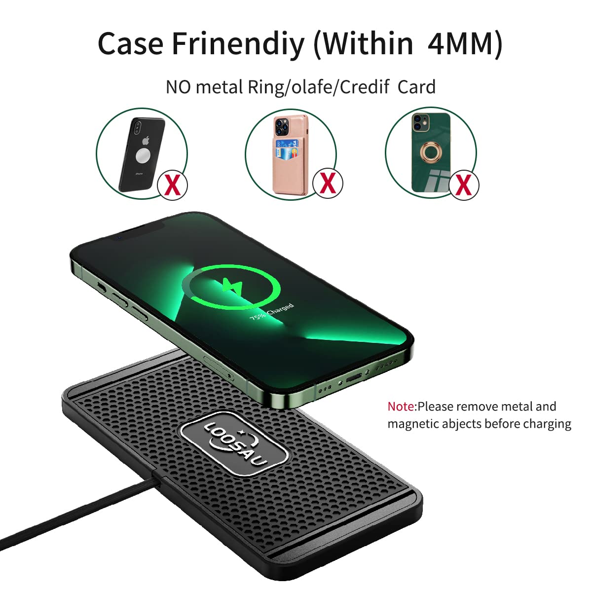 Wireless Charger,LOOSAU Wireless car Charger Charging pad 15w Non Slip FastCharger for car Wireless Phone Charger for Android for iPhone 11/12/13/14/15 Pro Max Xs,Samsung Galaxy S20, S10+ Note 9,LG