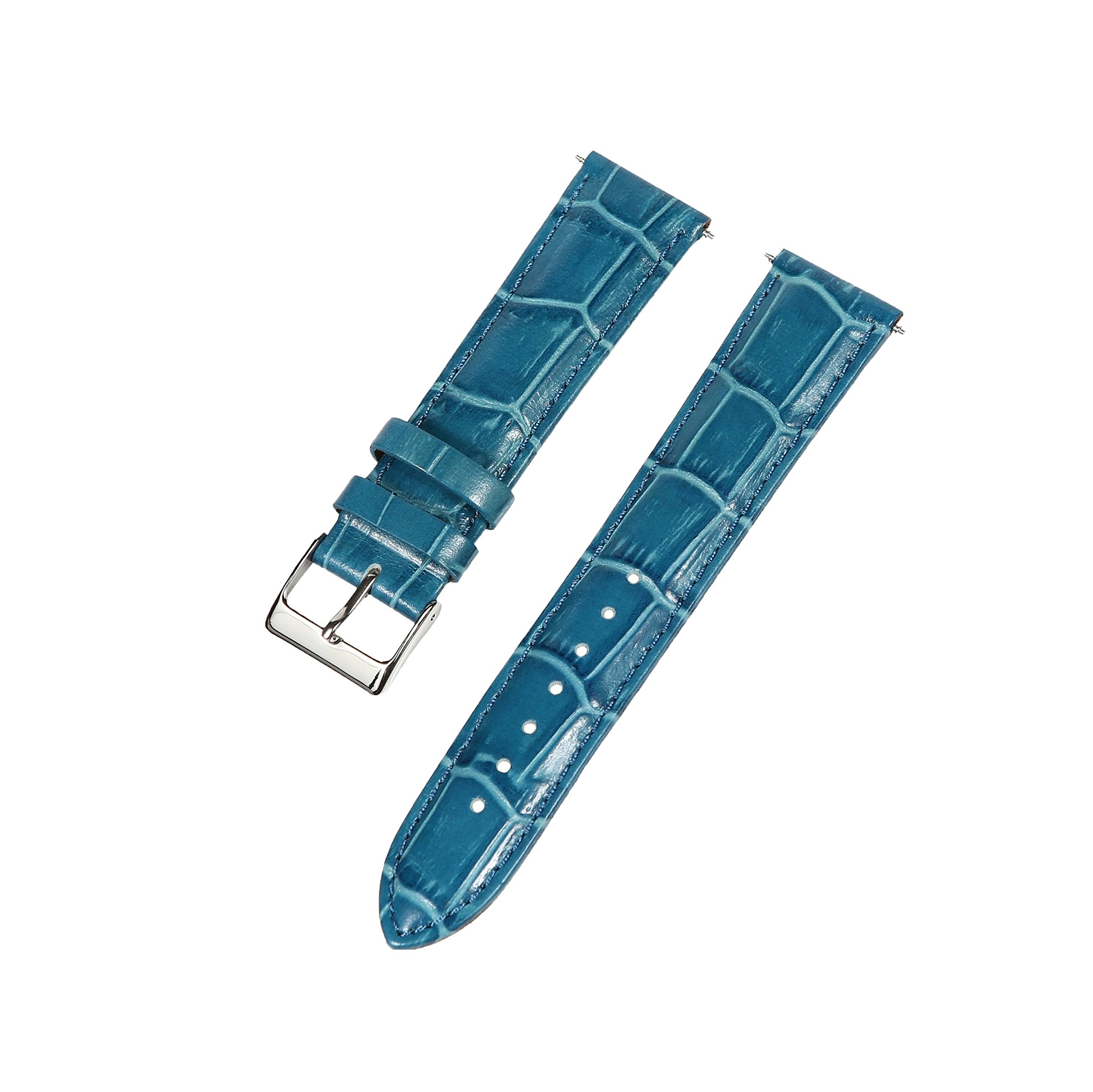 Timex 20mm Blue Croco Grain Leather Padded Stitched Leather Watch Band - Unisex - Fits Weekender