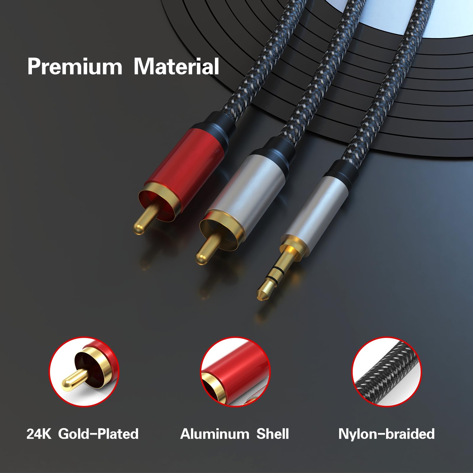 SSS·GRGB RCA Cables, 6.6ft/2M 3.5mm to 2 RCA AUX Cable, Premium Stereo Audio Cord, Connects Smartphone, Tablet, HDTV, MP3 Player to Speaker - RCA Audio and Video Cable Extension