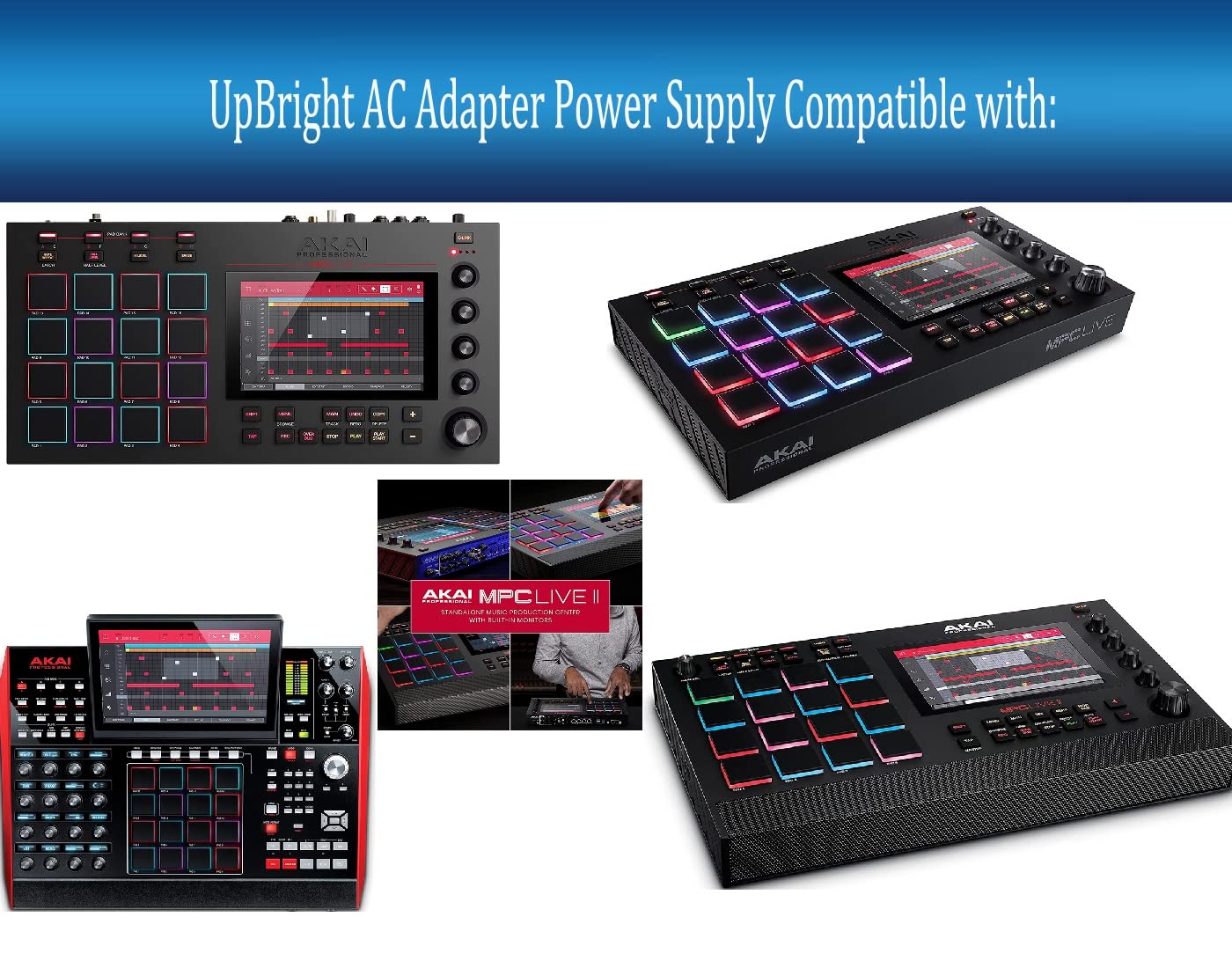 UpBright 19V AC/DC Adapter Compatible with Akai Professional MPC Live MPCLive MPC X MPCX Force Standalone Sampler Sequencer Music Production Center MPC Live II 2 19VDC 3.42A Power Supply Cord Charger