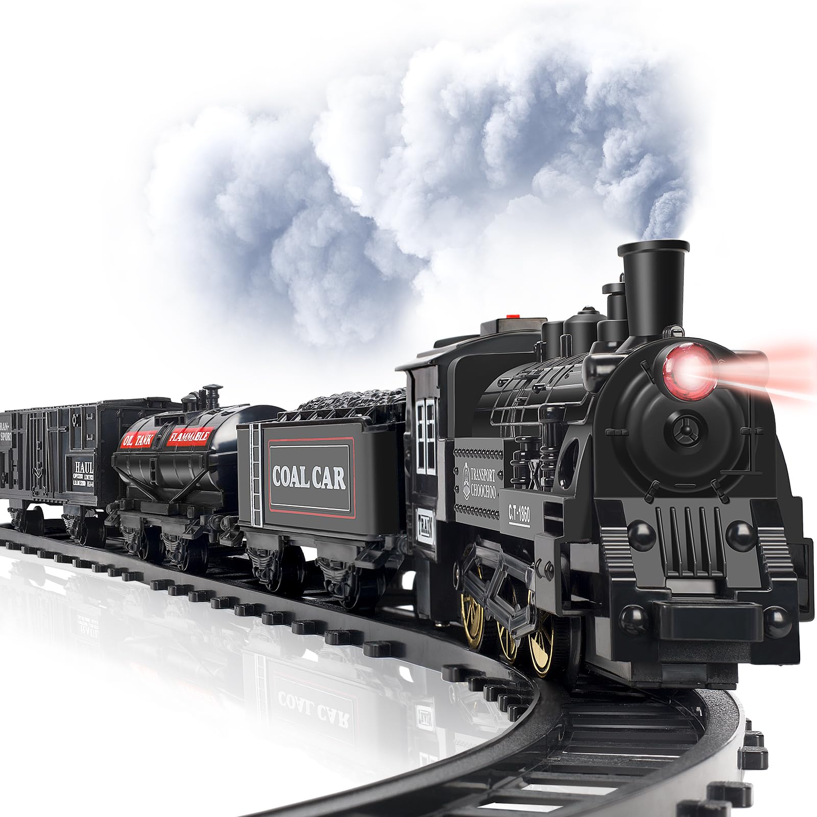 Train Set - Electric Train Toy Gift for Boys Girls,with Railway Kits,Steam Locomotive,Transport Vehicle &Tracks, Light,Smokes & Sound,Christmas Train Gifts for 3 4 5 6 7 8+ Year Old Kids