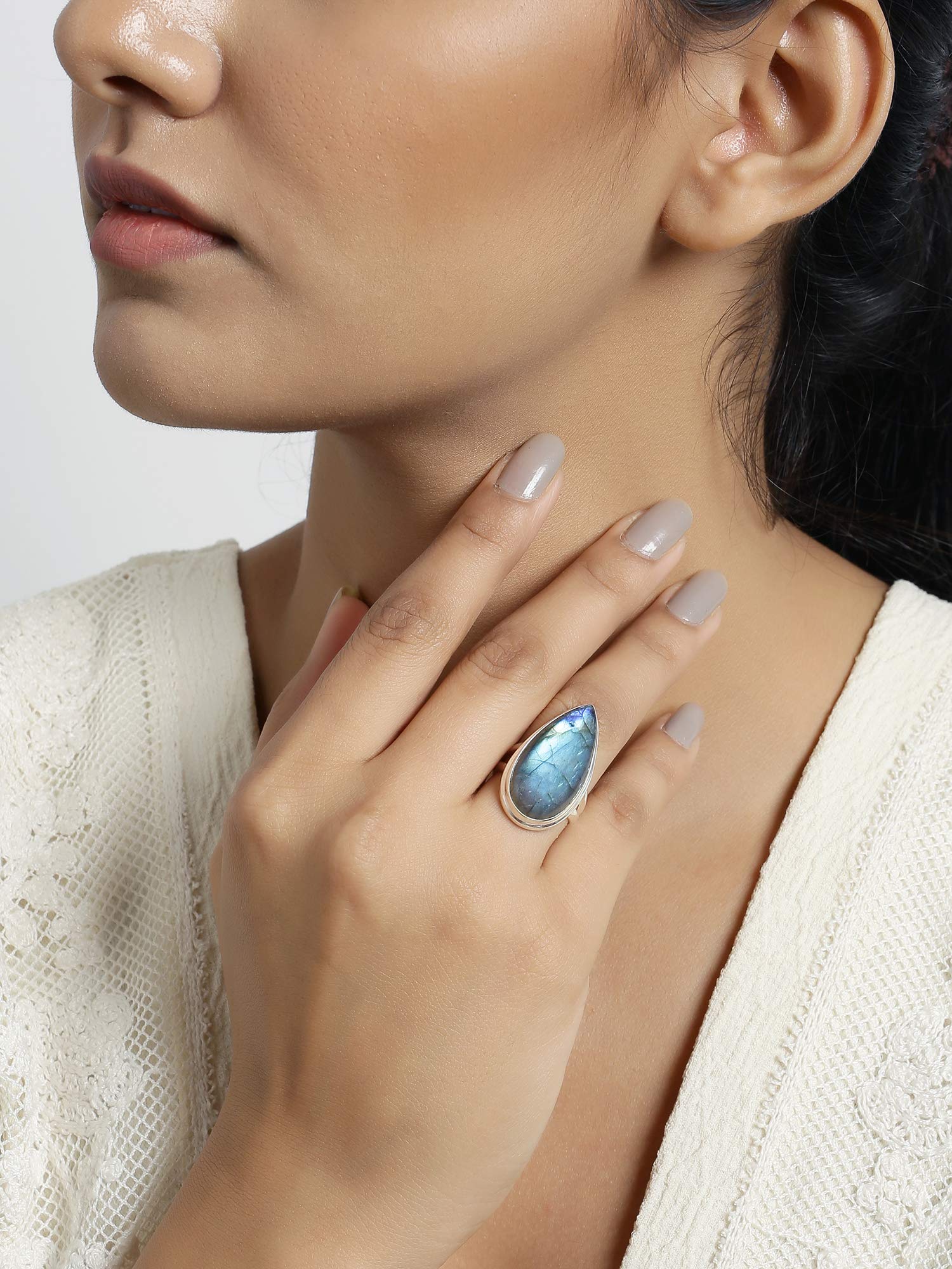 YoTreasure Natural Labradorite Ring Solid 925 Sterling Silver Jewelry